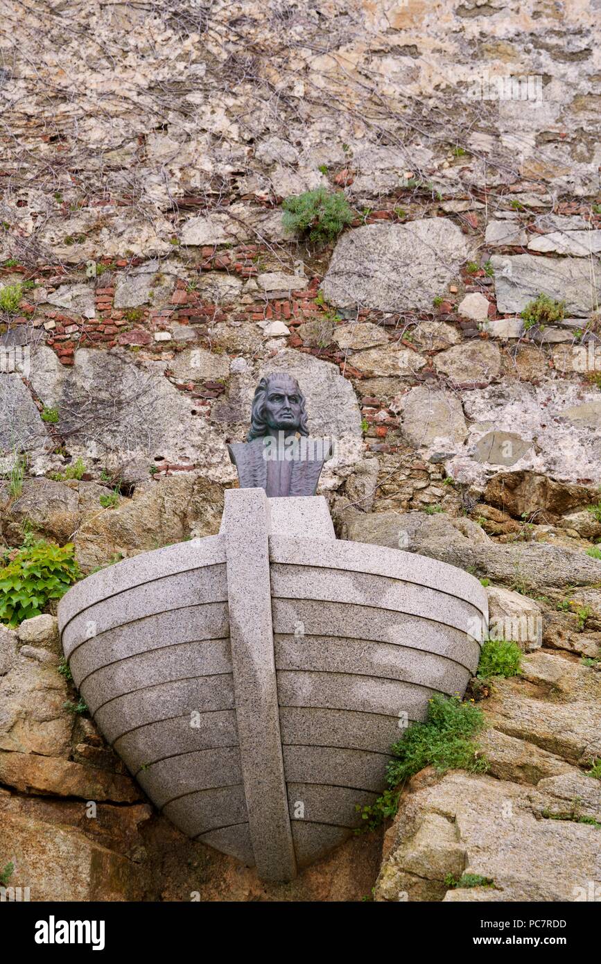 statue of Christopher Columbus on a boat in Calvi, France Stock Photo ...