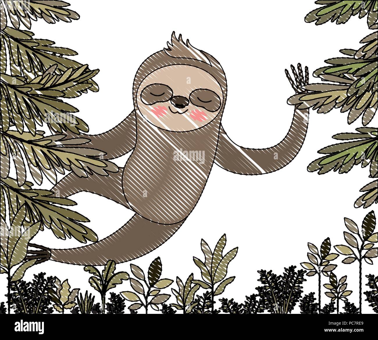 wild sloth in the jungle scene Stock Vector Image & Art - Alamy