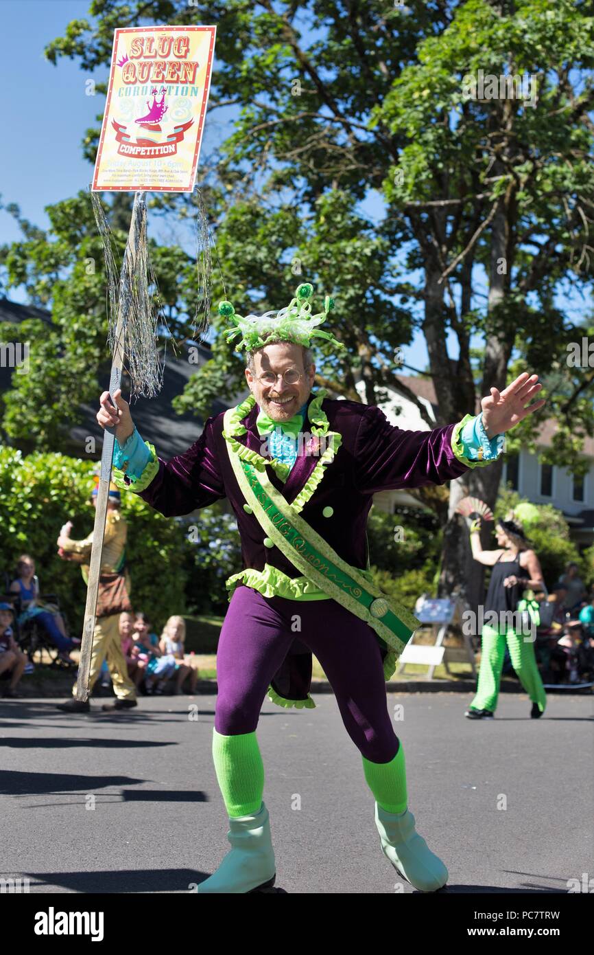 A former Slug Queen, walking in the Eug Parade in Eugene, Oregon, USA ...