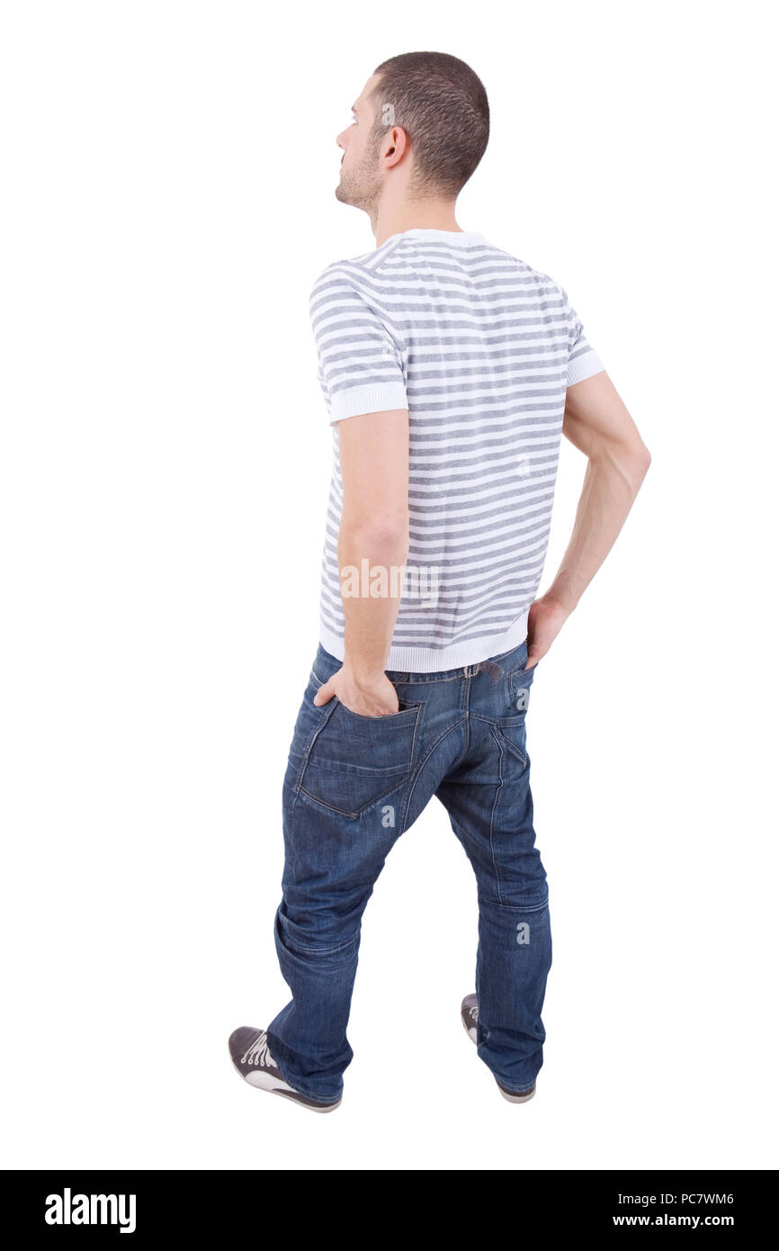 worried casual man full body, back view, in a white background Stock ... worried casual man full body, back view, in a white background Stock ...