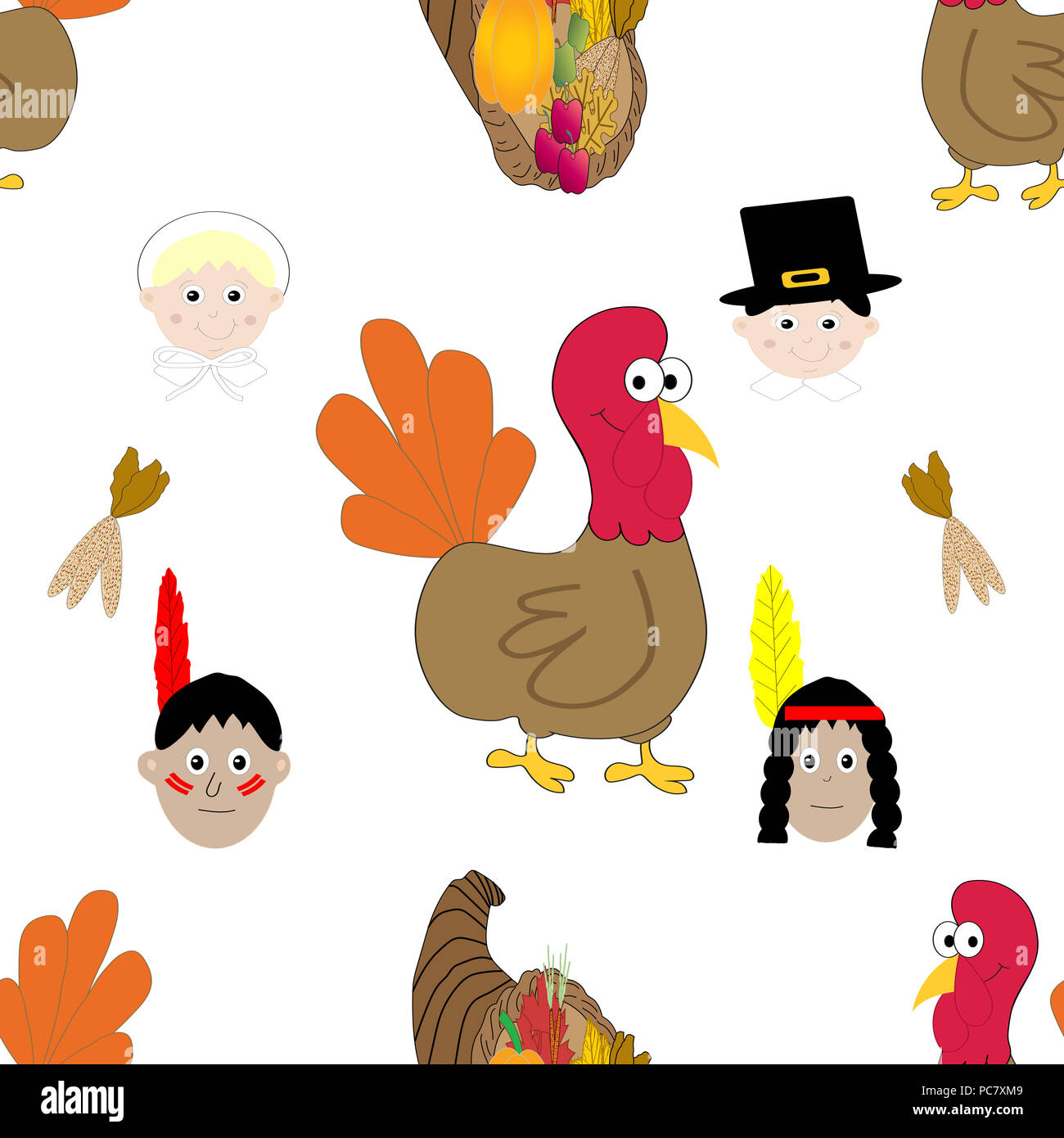 Seamless Thanksgiving icons illustrated in cartoon fashion framing ...