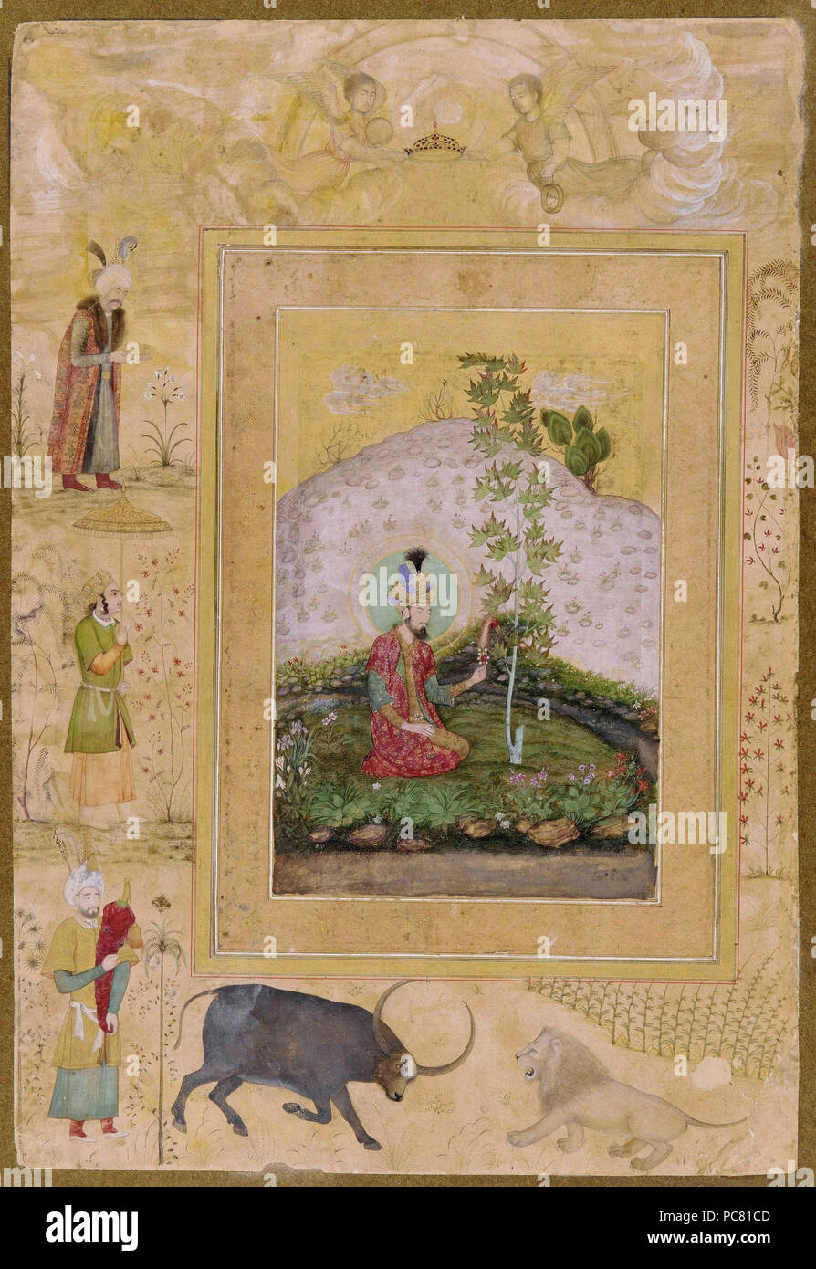 472 Payag. Humayan-in-landscape-with-plane-tree. Page from the Late ...