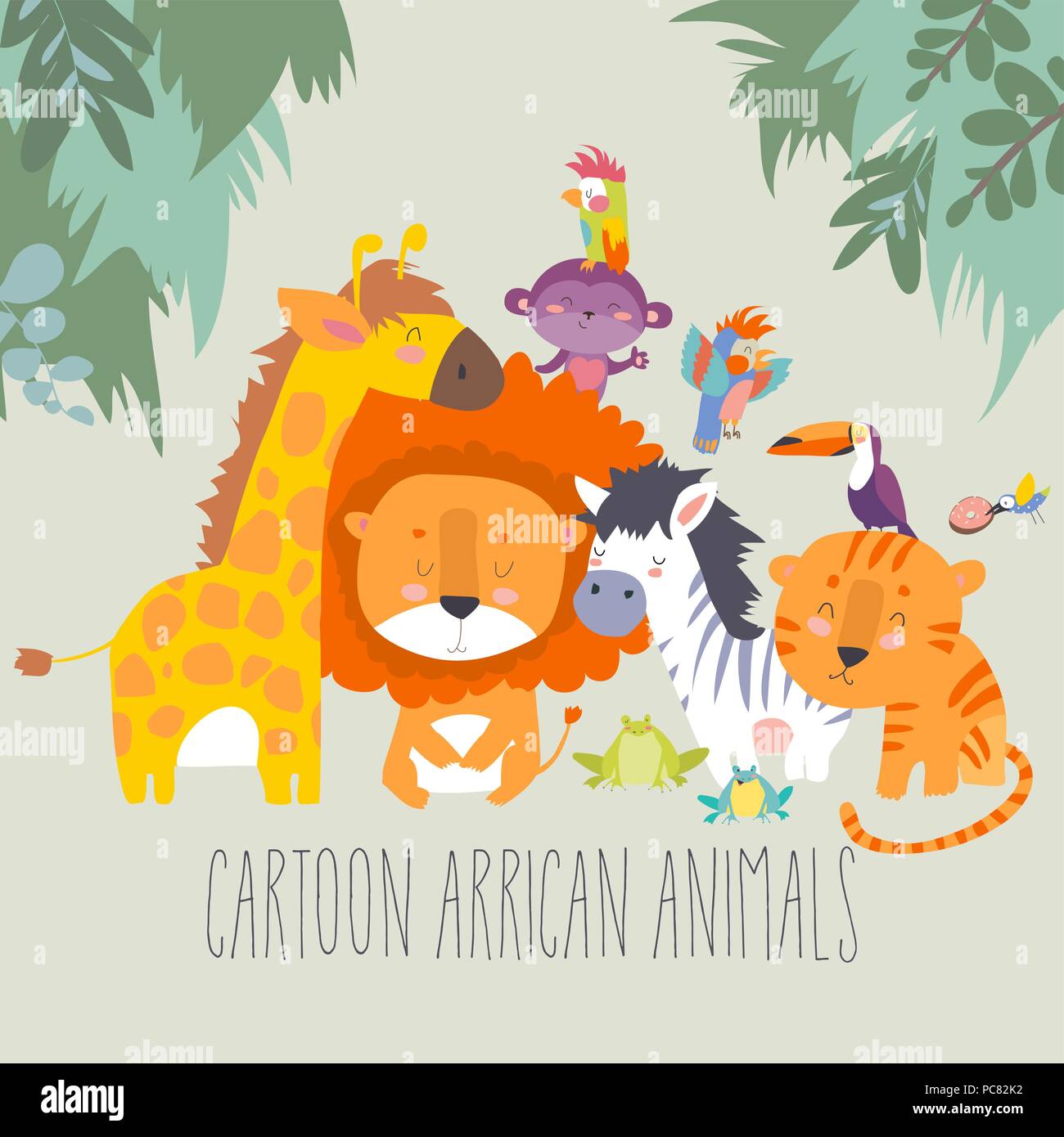 Happy jungle animals. Best friends Stock Vector Image & Art - Alamy