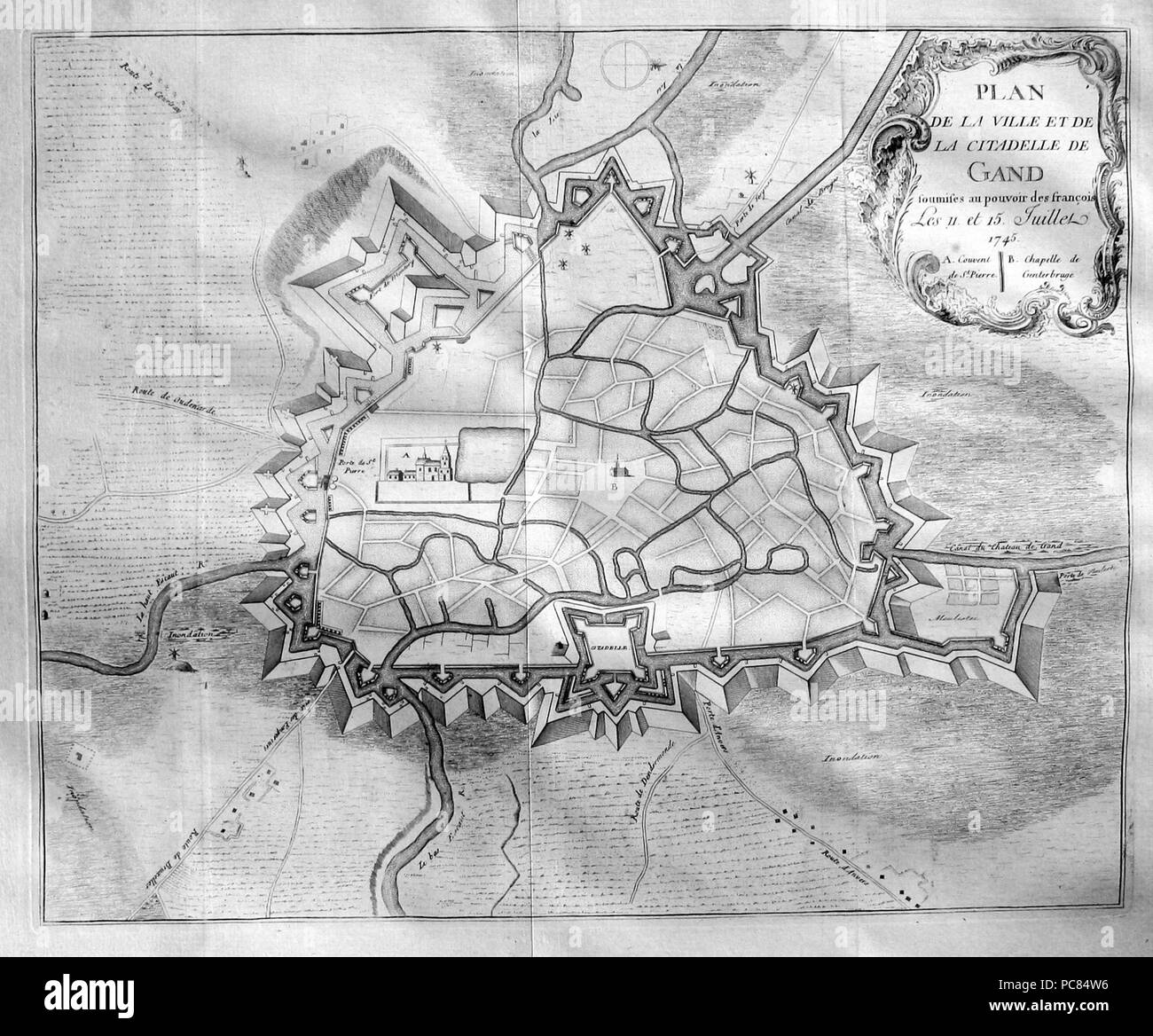 487 Plan de la Ville et la Citadelle de Gand..1745-1760 Stock Photo - Alamy