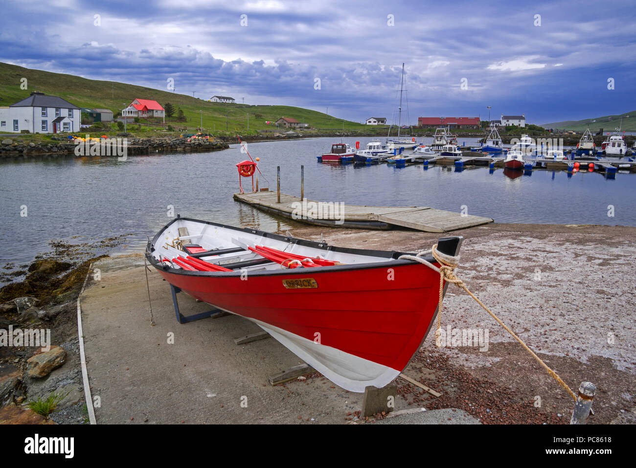 Sixareen / sixern, traditional wooden fishing boat in the harbour at ...