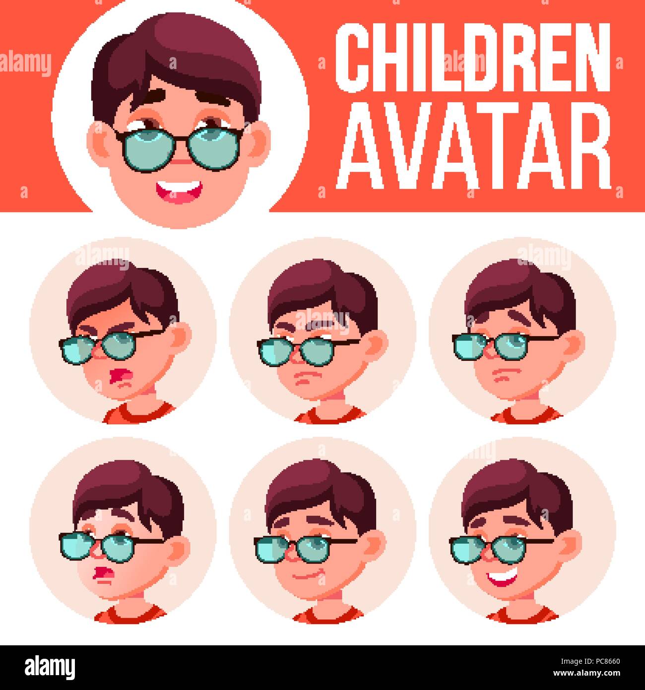 Boy Avatar Set Kid Vector. Primary School. Face Emotions. Facial ...