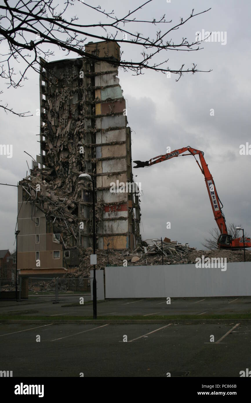 Seven Sisters Tower Block demolition, Moss Side, Manchester, England ...