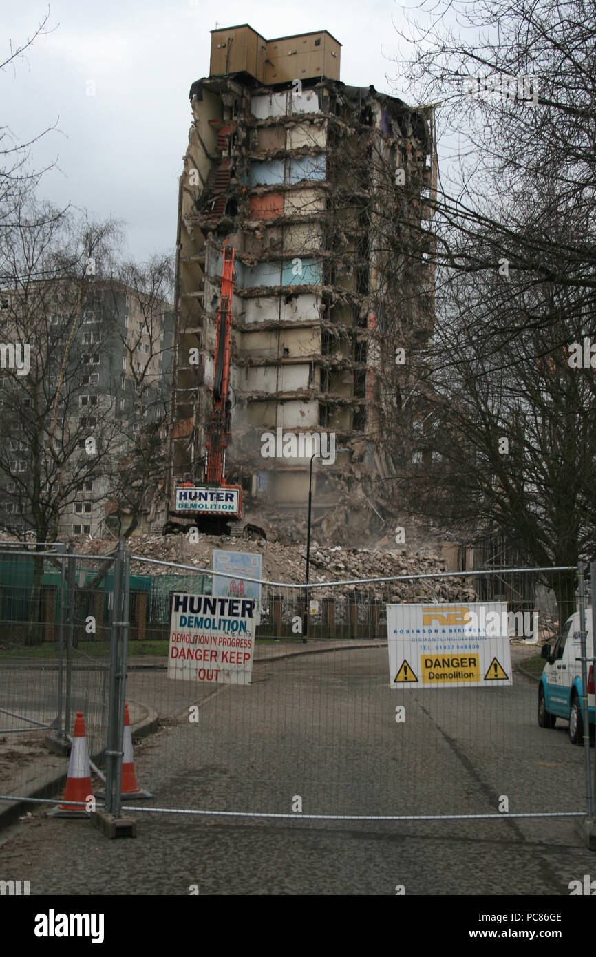 Seven Sisters Tower Block demolition, Moss Side, Manchester, England ...