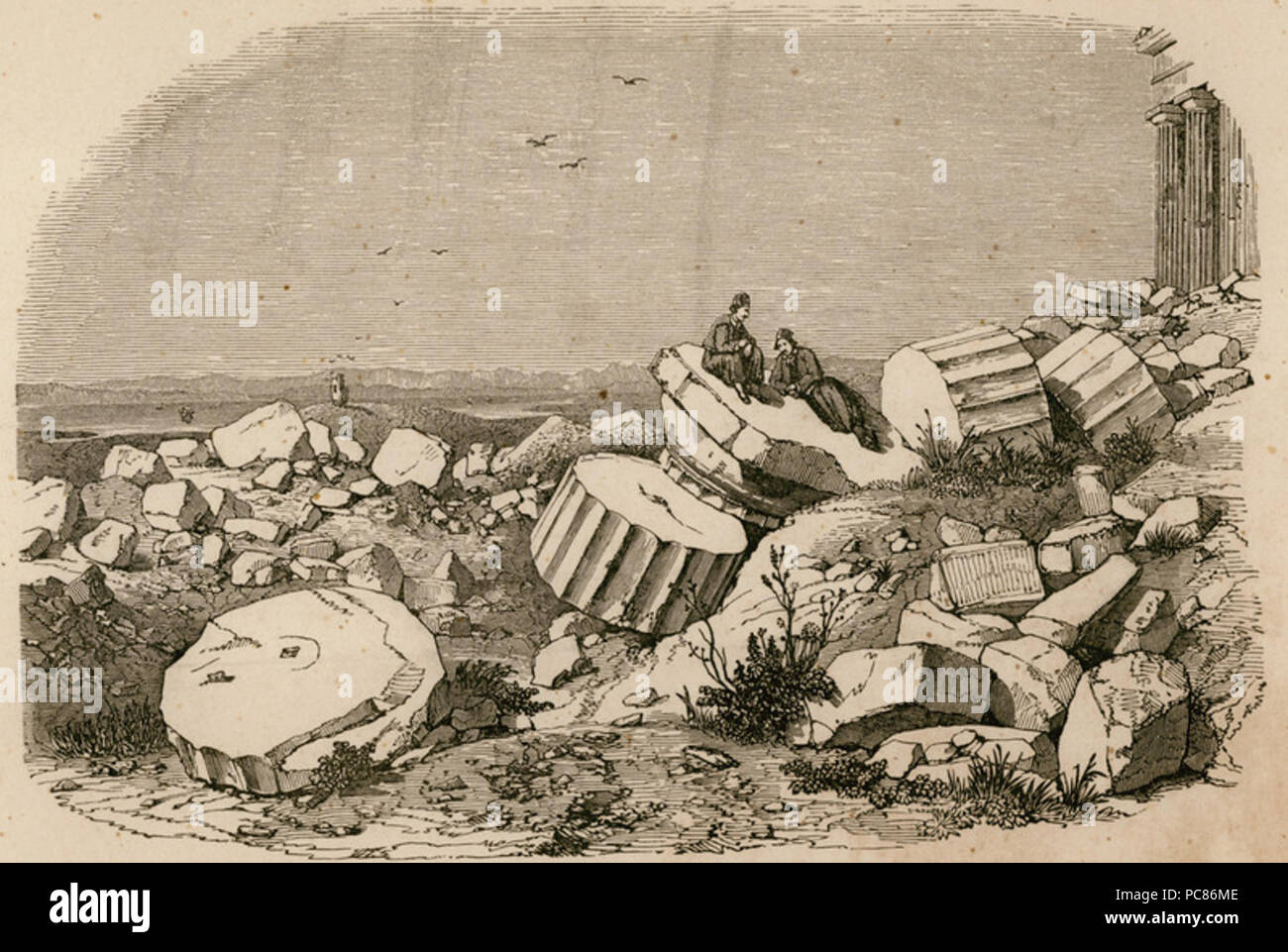 639 Vue prise au sud du Parthenon, au milieu des colonnes renversées ...