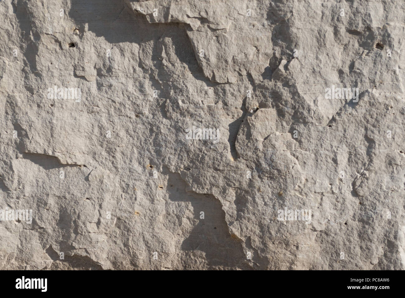 Closeup limestone rock face showing weathered strata for a geological ...