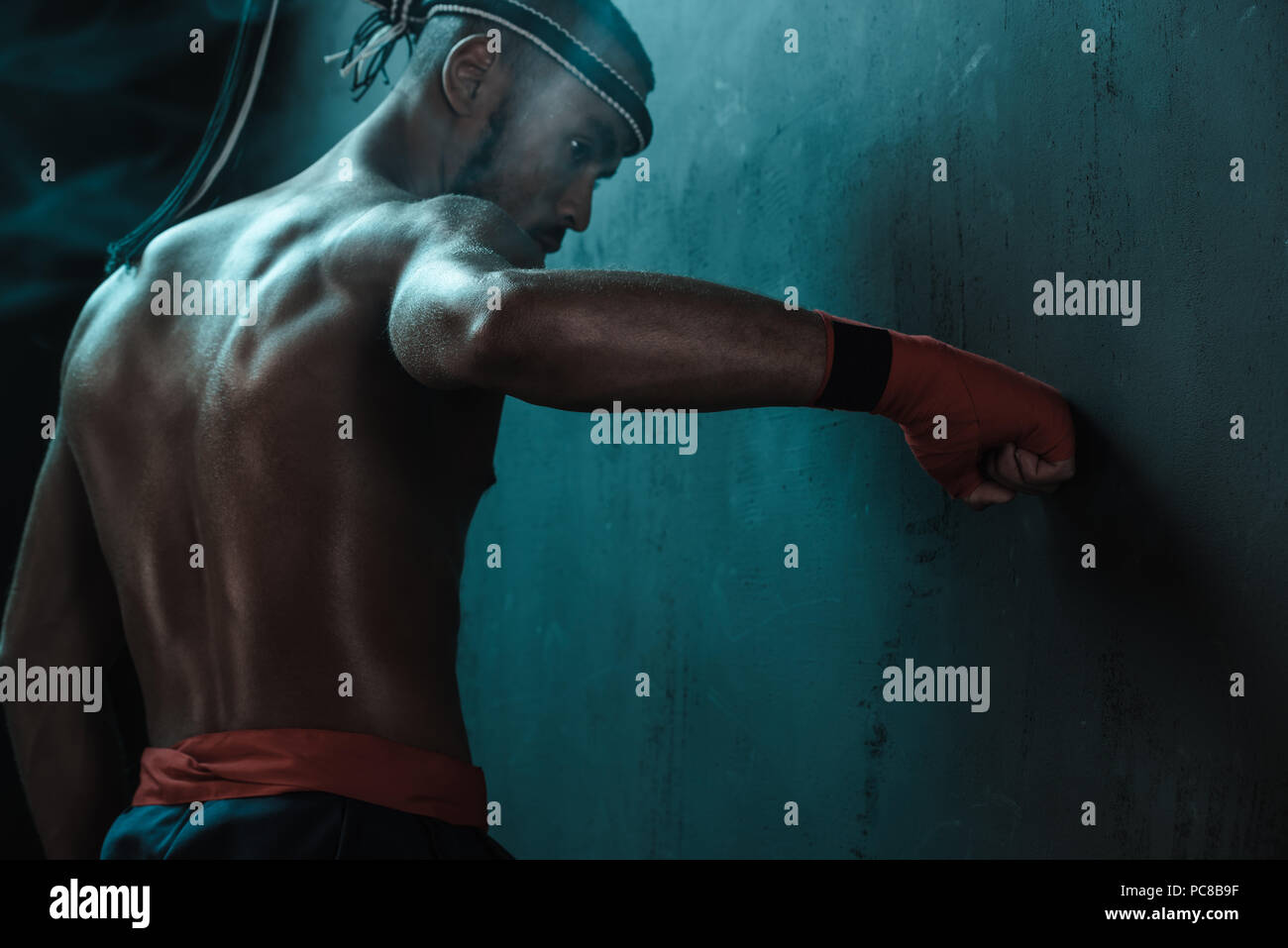 Muay Thai athlete training at Thai boxing indoors, ultimate fight ...