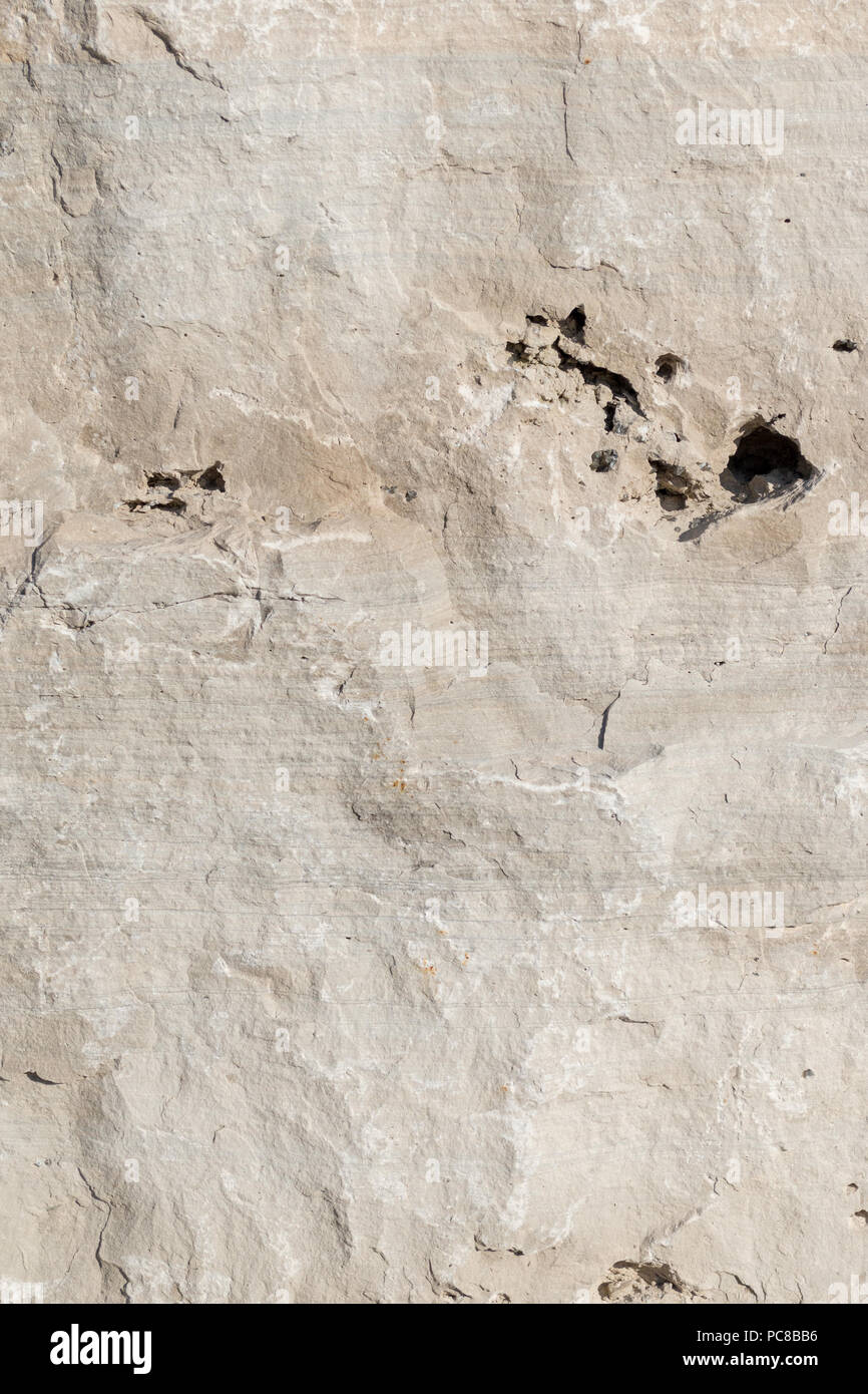 Closeup limestone rock face showing weathered strata for a geological ...