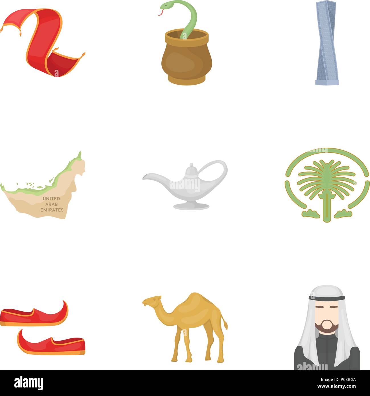 Arab Emirates set icons in cartoon style. Big collection of Arab ...