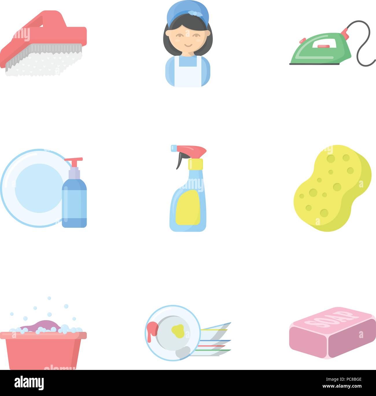 Cleaning set icons in cartoon style. Big collection of cleaning vector ...