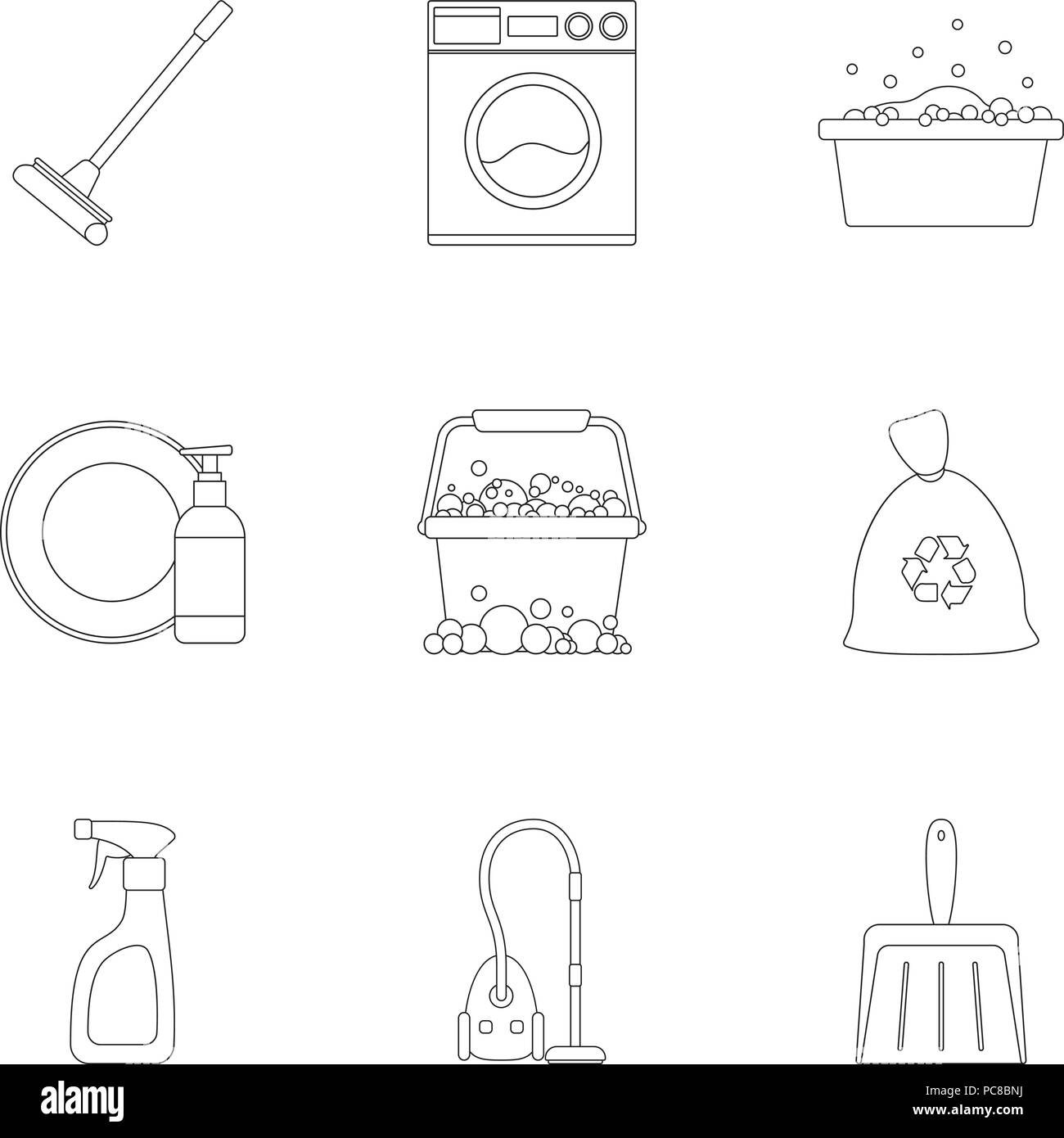 Cleaning set icons in outline style. Big collection of cleaning vector ...