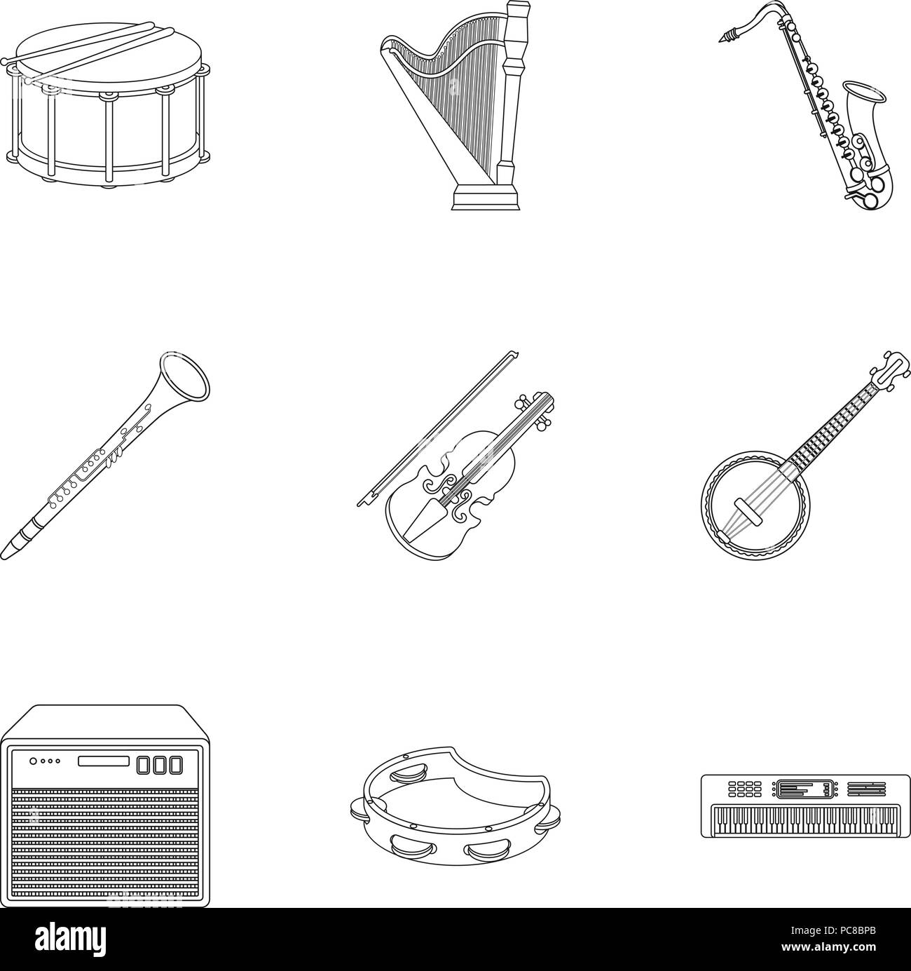 Musical instruments set icons in outline style. Big collection of ...