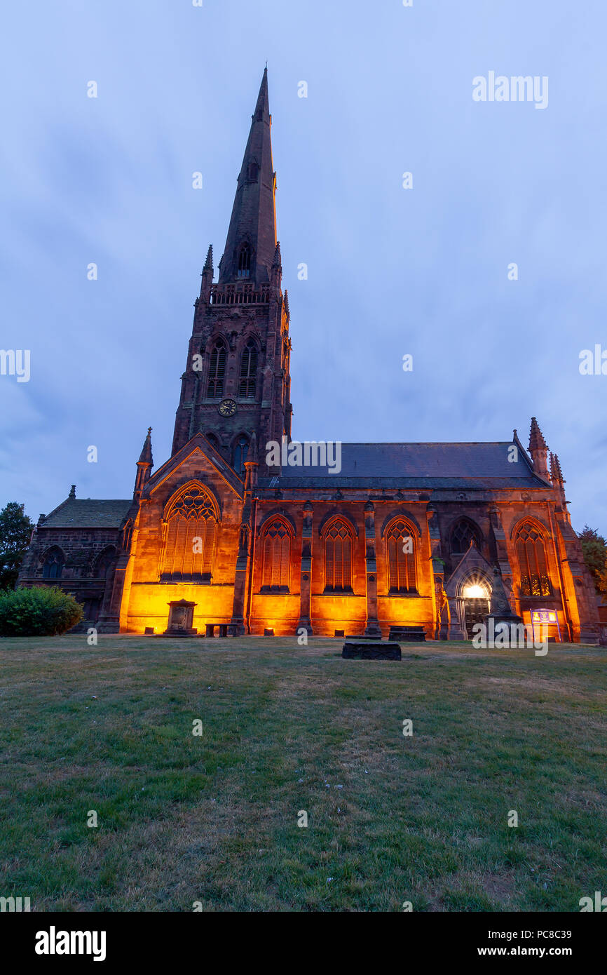 Late evening, floodlit picture of St Elphin's Parish Church, Church ...