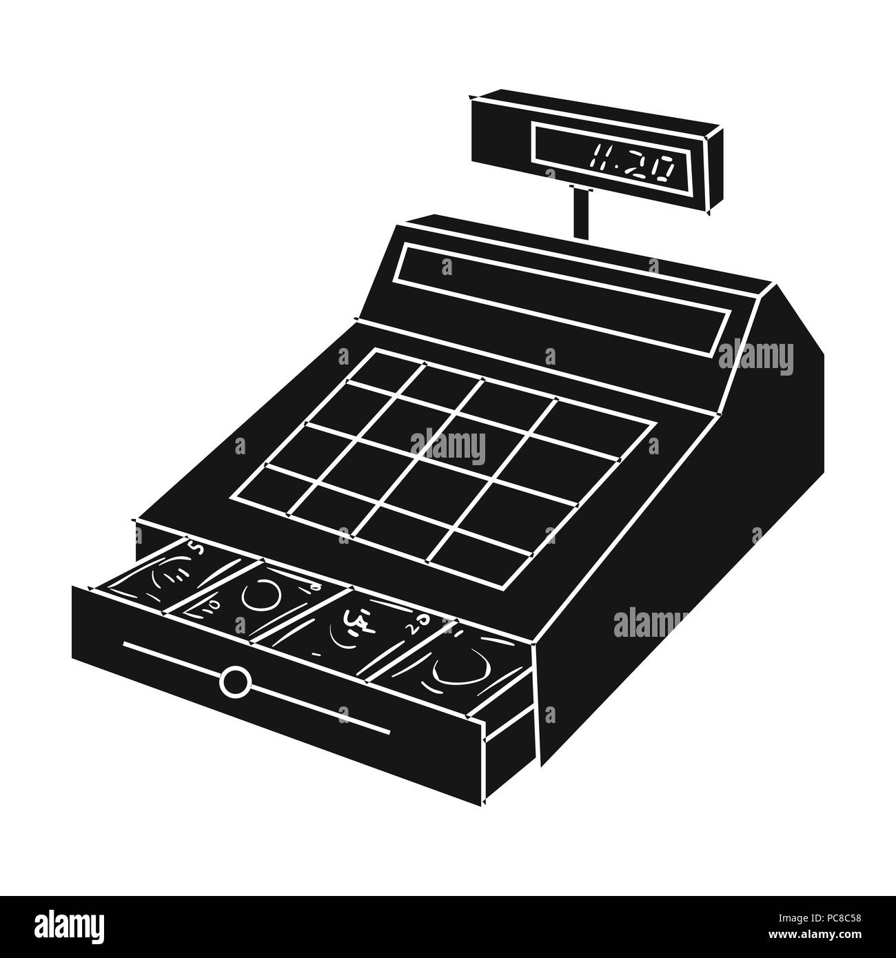 Cashbox icon in black design isolated on white background. Supermarket ...