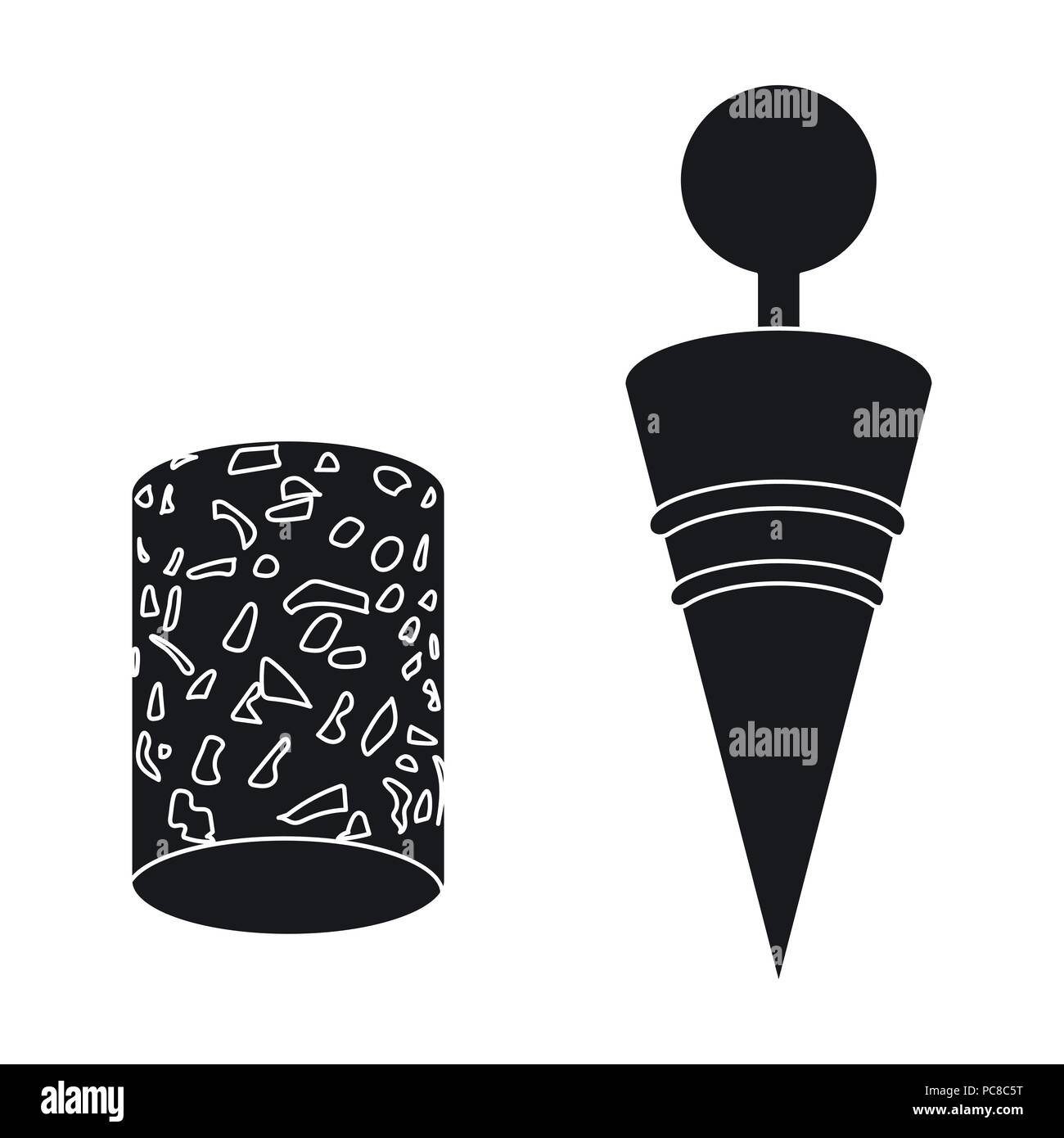 Corkscrew and cork icon in black design isolated on white background ...