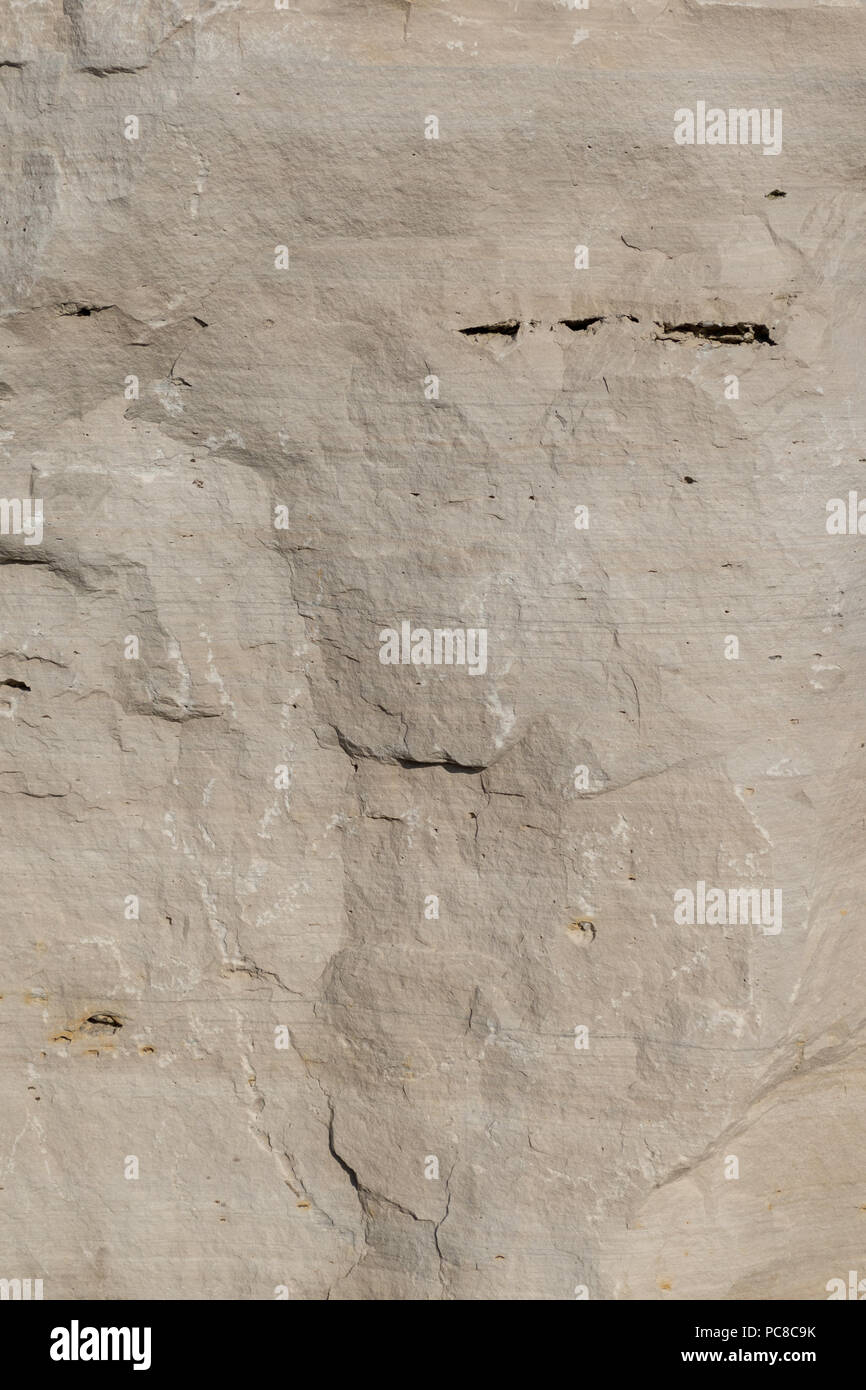 Closeup limestone rock face showing weathered strata for a geological ...