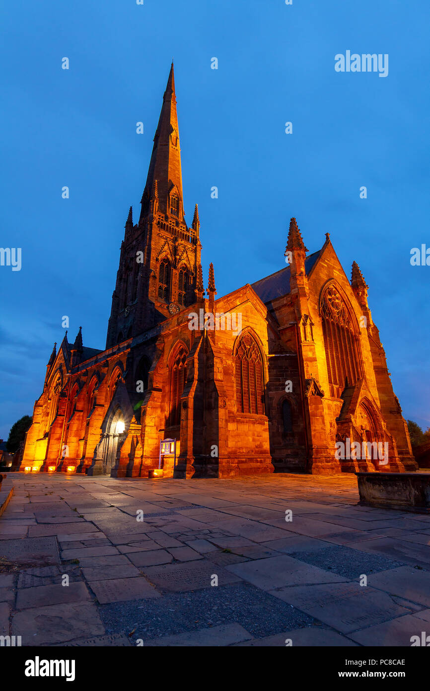 Late evening, floodlit picture of St Elphin's Parish Church, Church ...