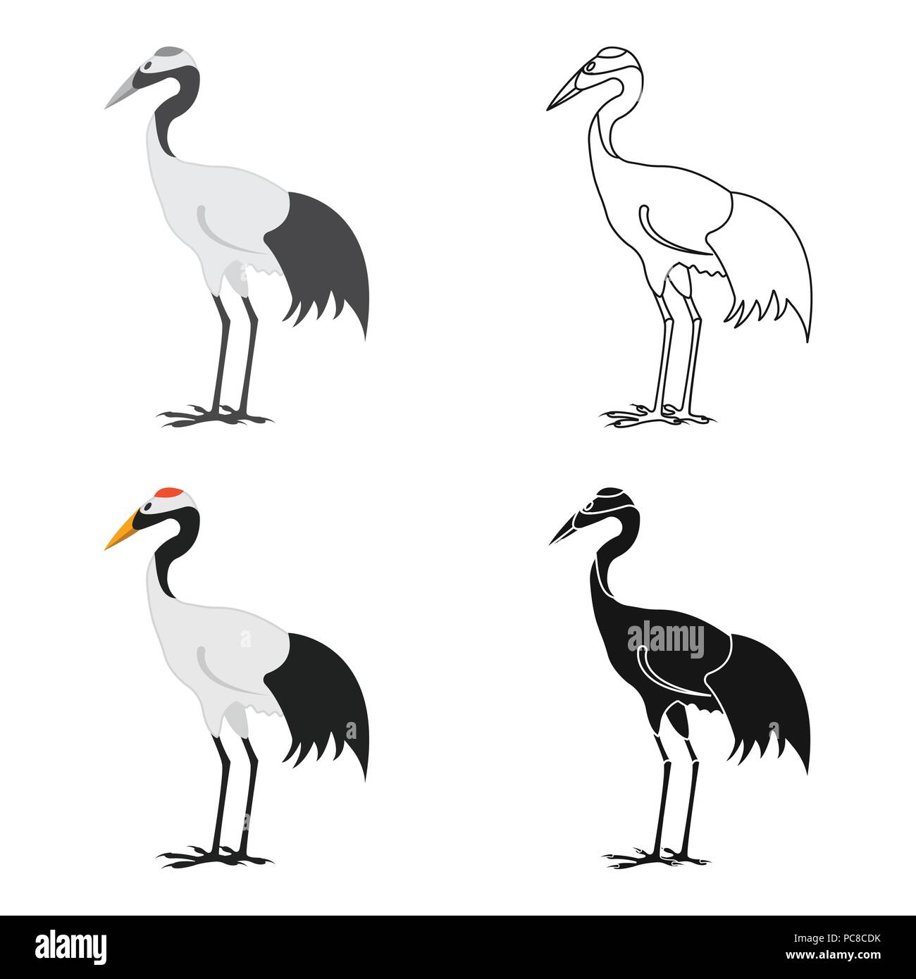 Red-crowned crane icon in cartoon style isolated on white background ...