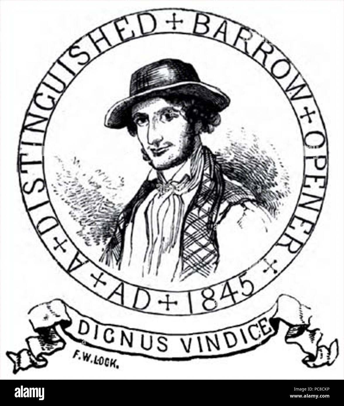 165 Distinguished Barrow Opener, 1845, Self portrait by F. W. Lock ...