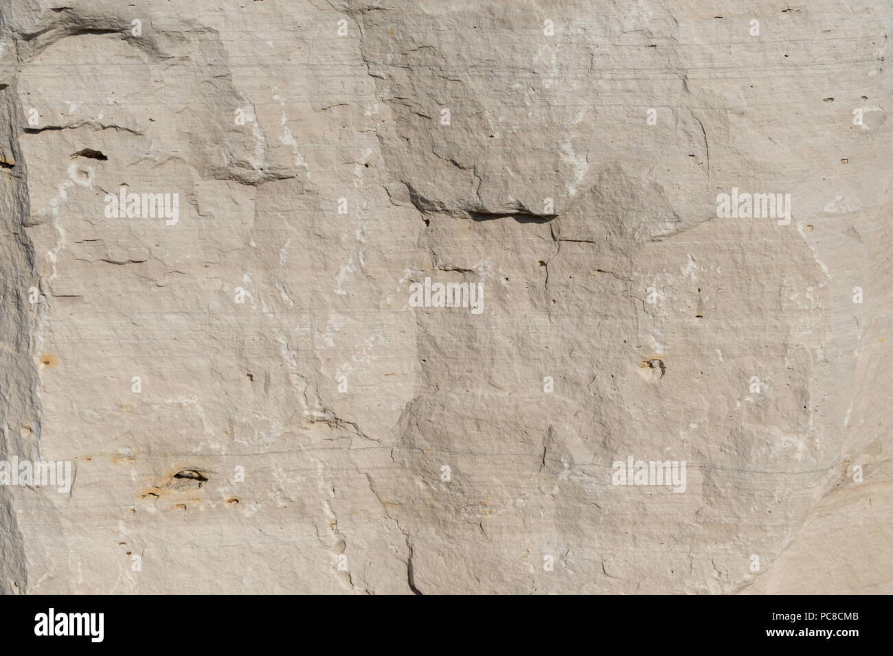 Closeup limestone rock face showing weathered strata for a geological ...