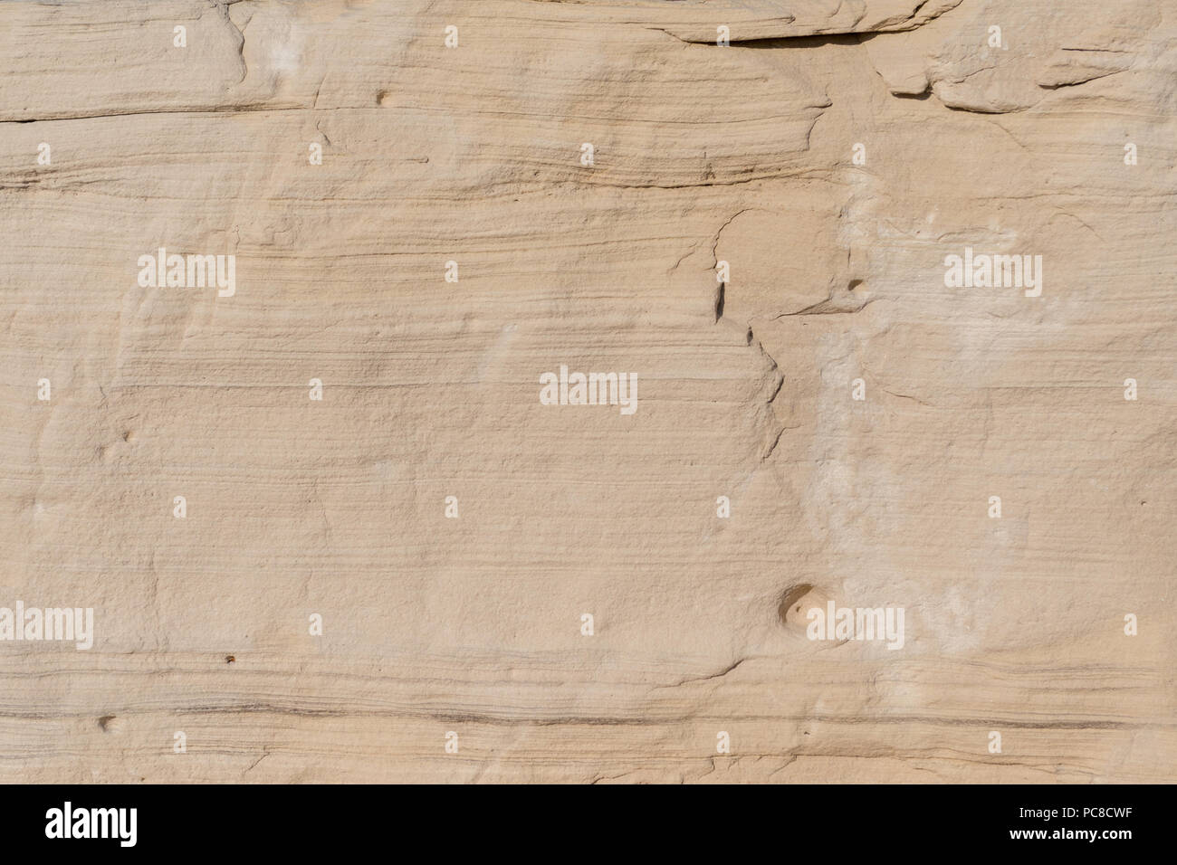 Closeup limestone rock face showing weathered strata for a geological ...