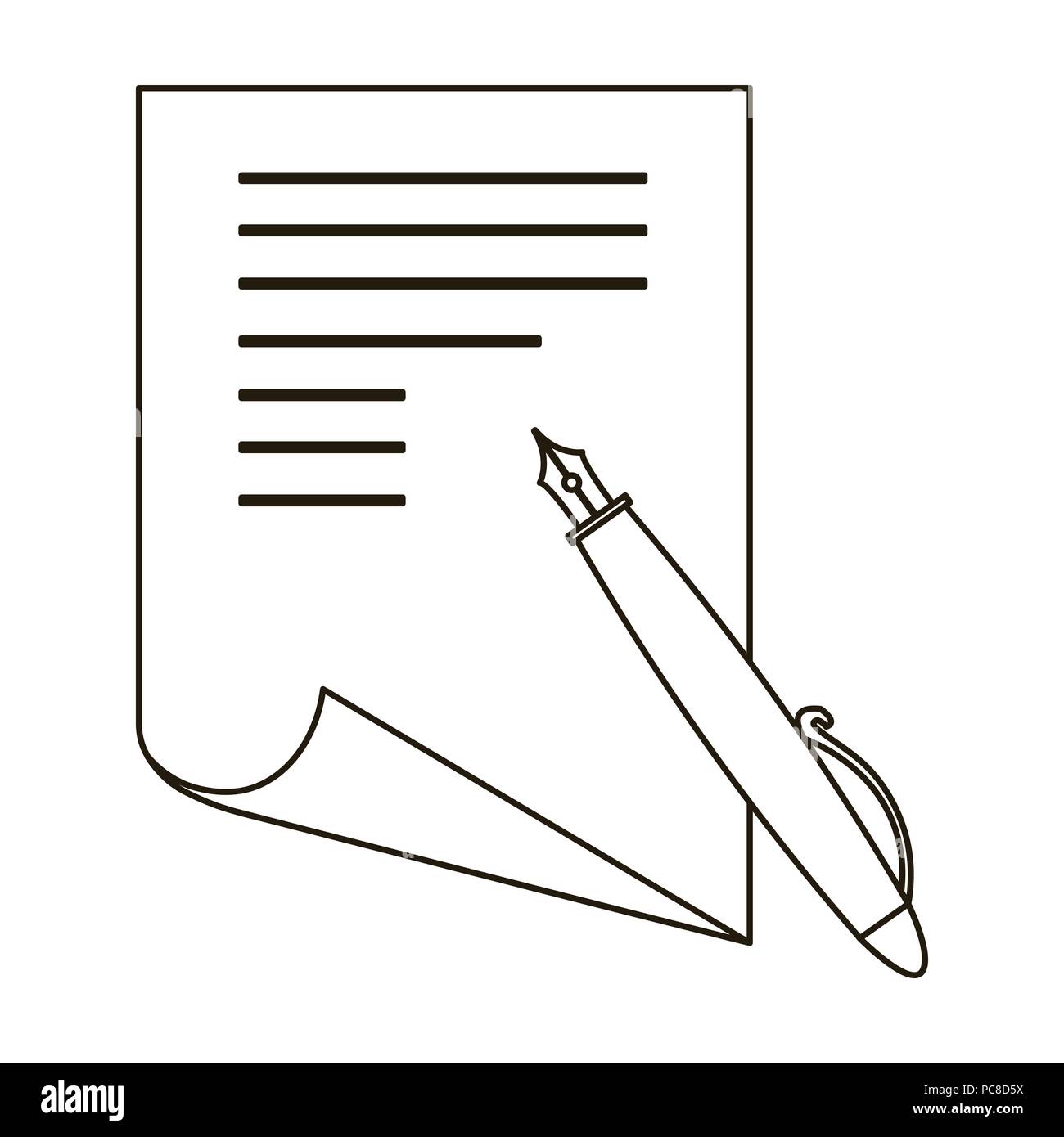 Paper and pen icon in outline style isolated on white background ...