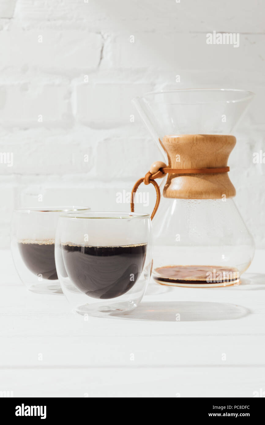 Closeup shot of alternative coffee in glass cups and chemex Stock Photo ...
