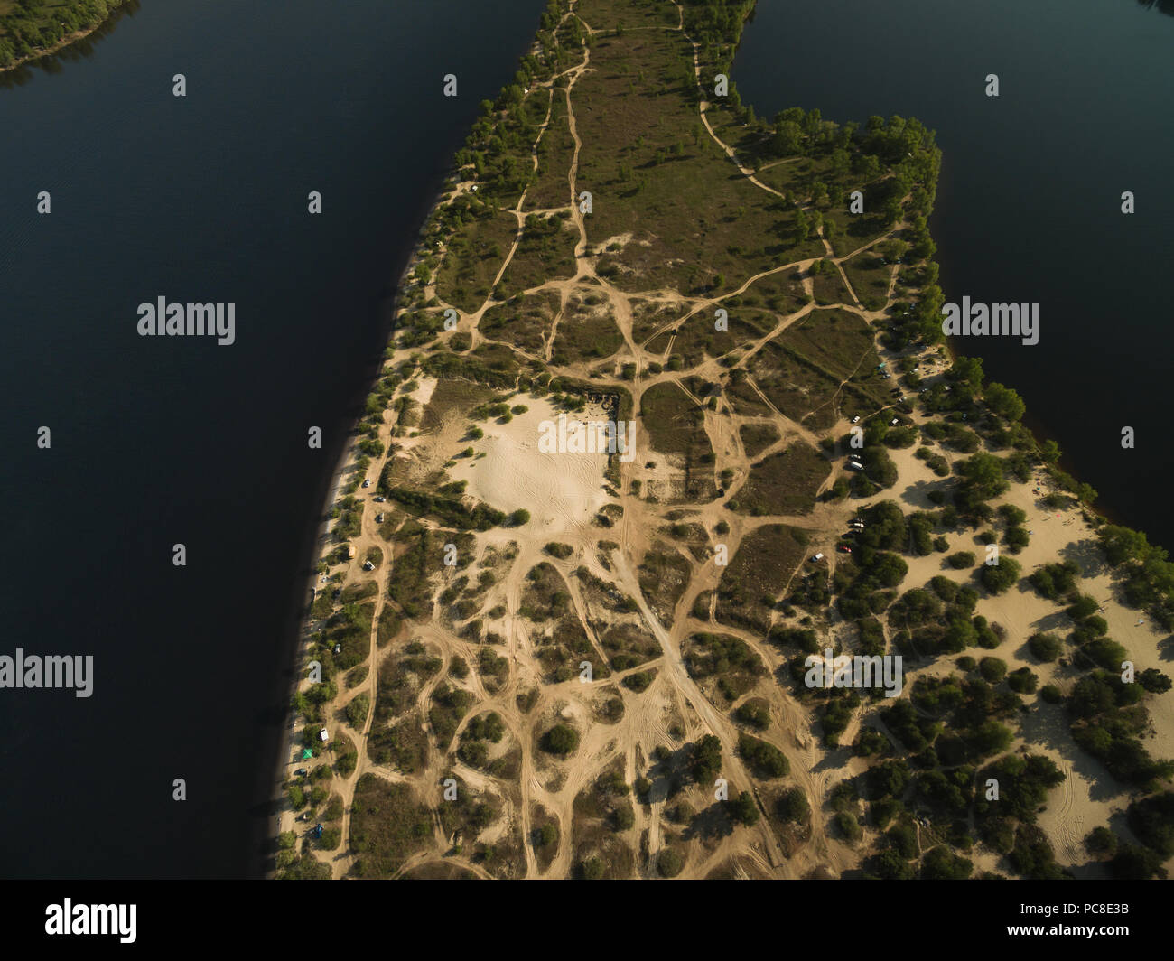 aerial view of sandy island in middle of river Stock Photo - Alamy