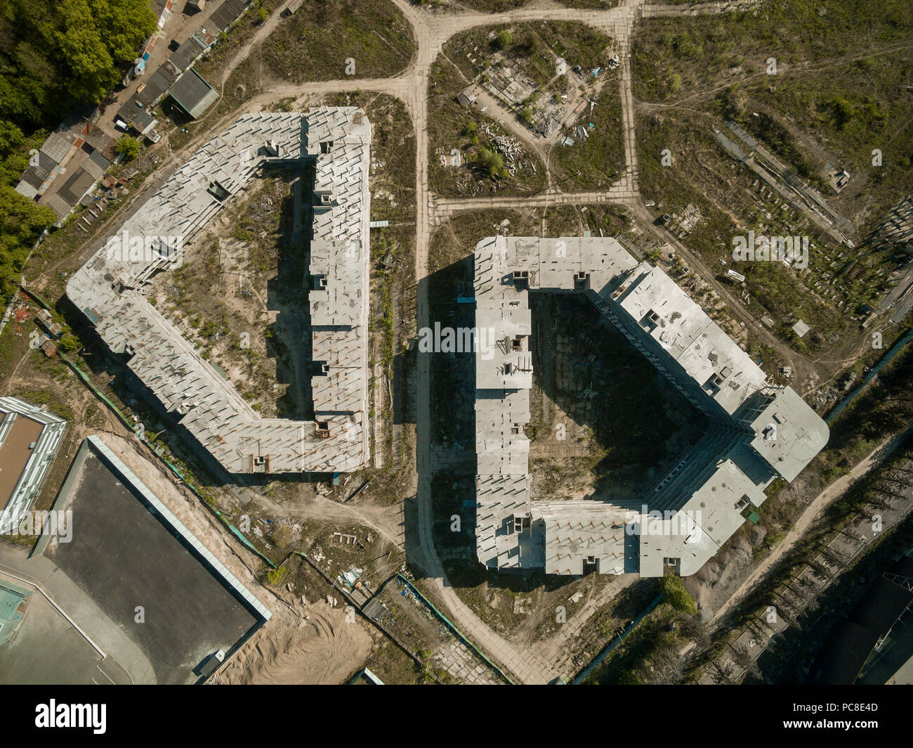 aerial view of construction site with unfinished buildings, Kyiv ...