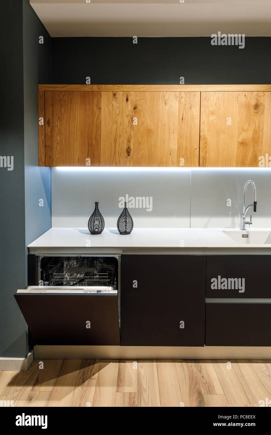 Interior of modern kitchen with built-in dishwasher Stock Photo - Alamy
