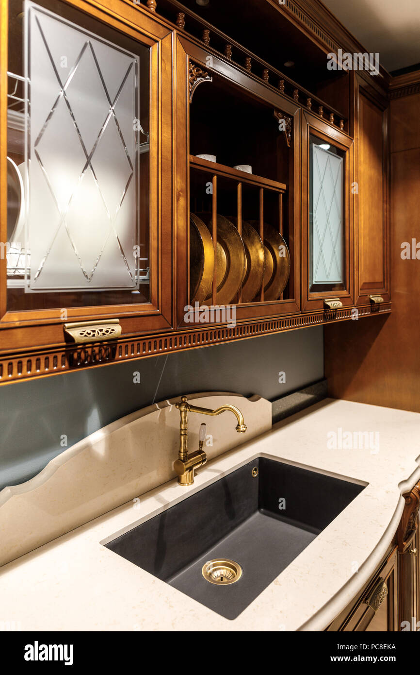 Interior of modern kitchen with vintage style sink Stock Photo - Alamy