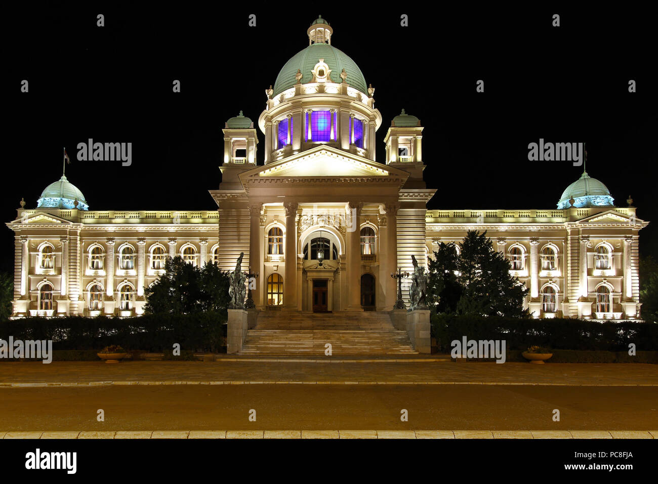 Serbian Parliament Building in Belgrade by Night Stock Photo - Alamy