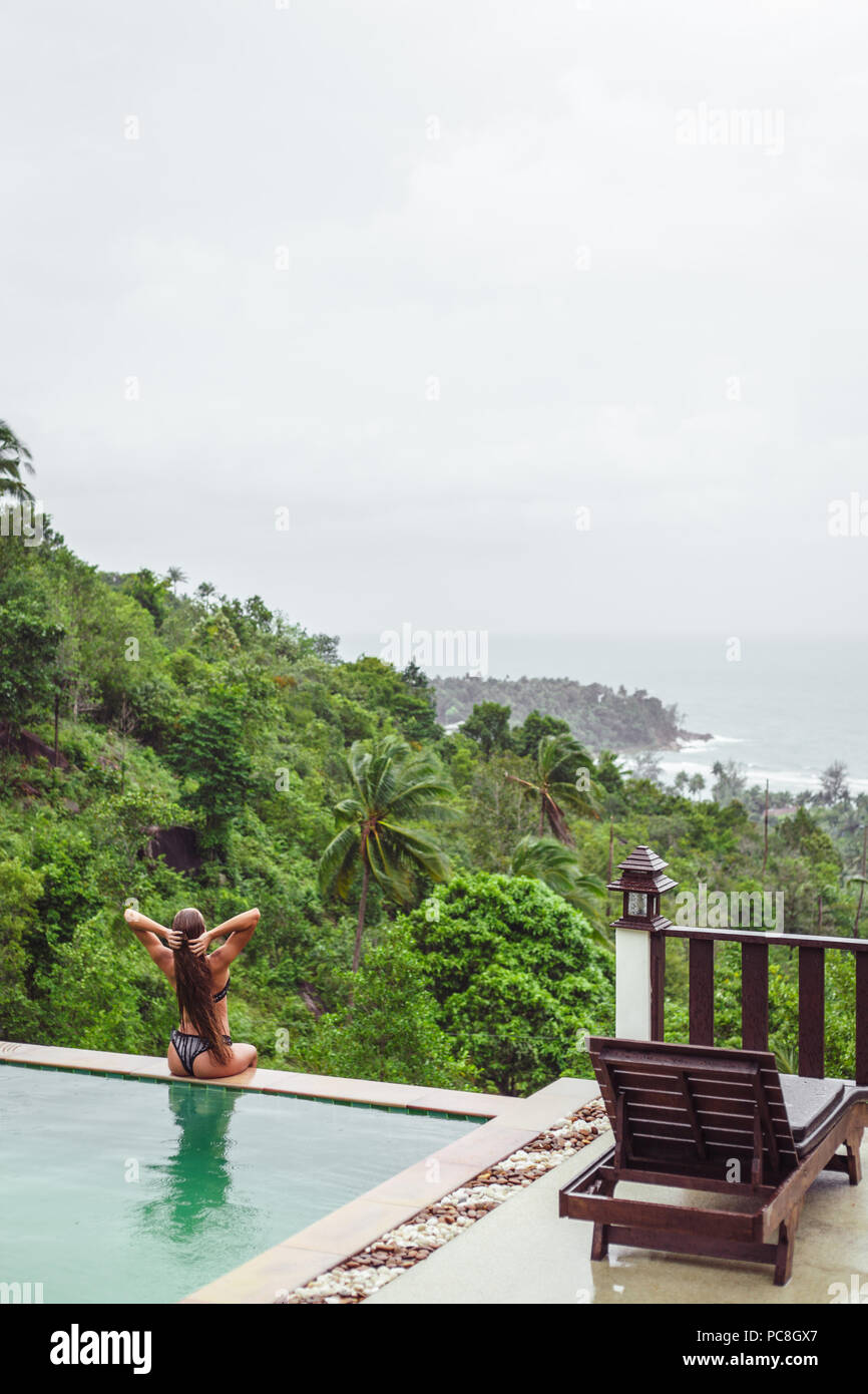 Rear View Young Woman Swimming Pool High Resolution Stock Photography ...