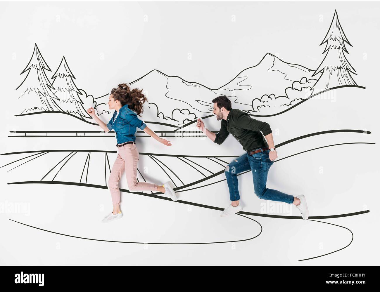 Creative collage running hi-res stock photography and images - Alamy