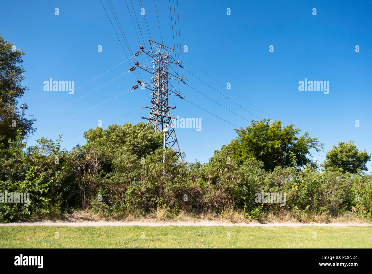 Electrical pylon, grid, power lines in Wichita, Kansas, USA Stock Photo ...