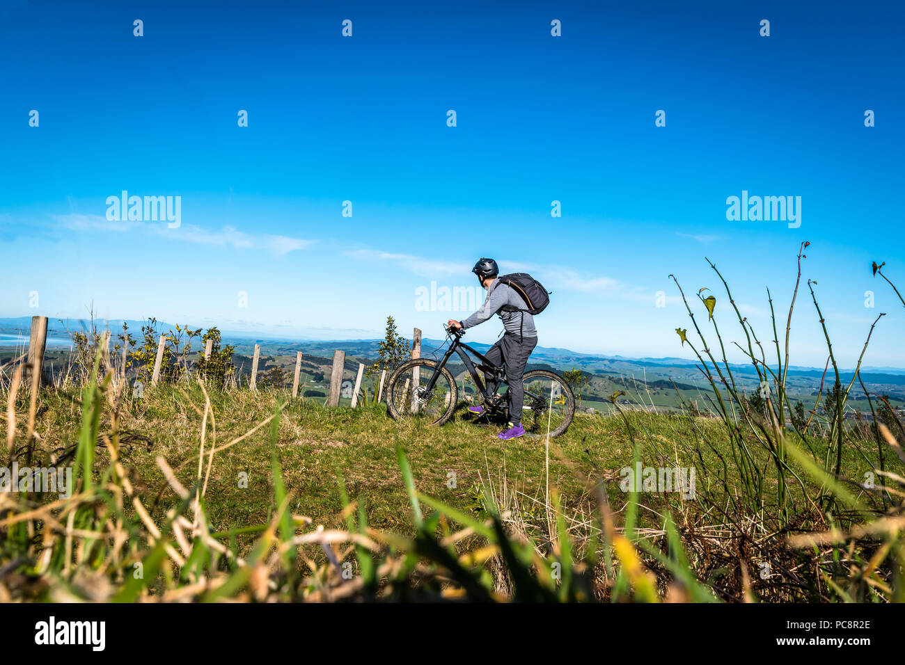 Mountain biker on top of a hill climb Stock Photo - Alamy