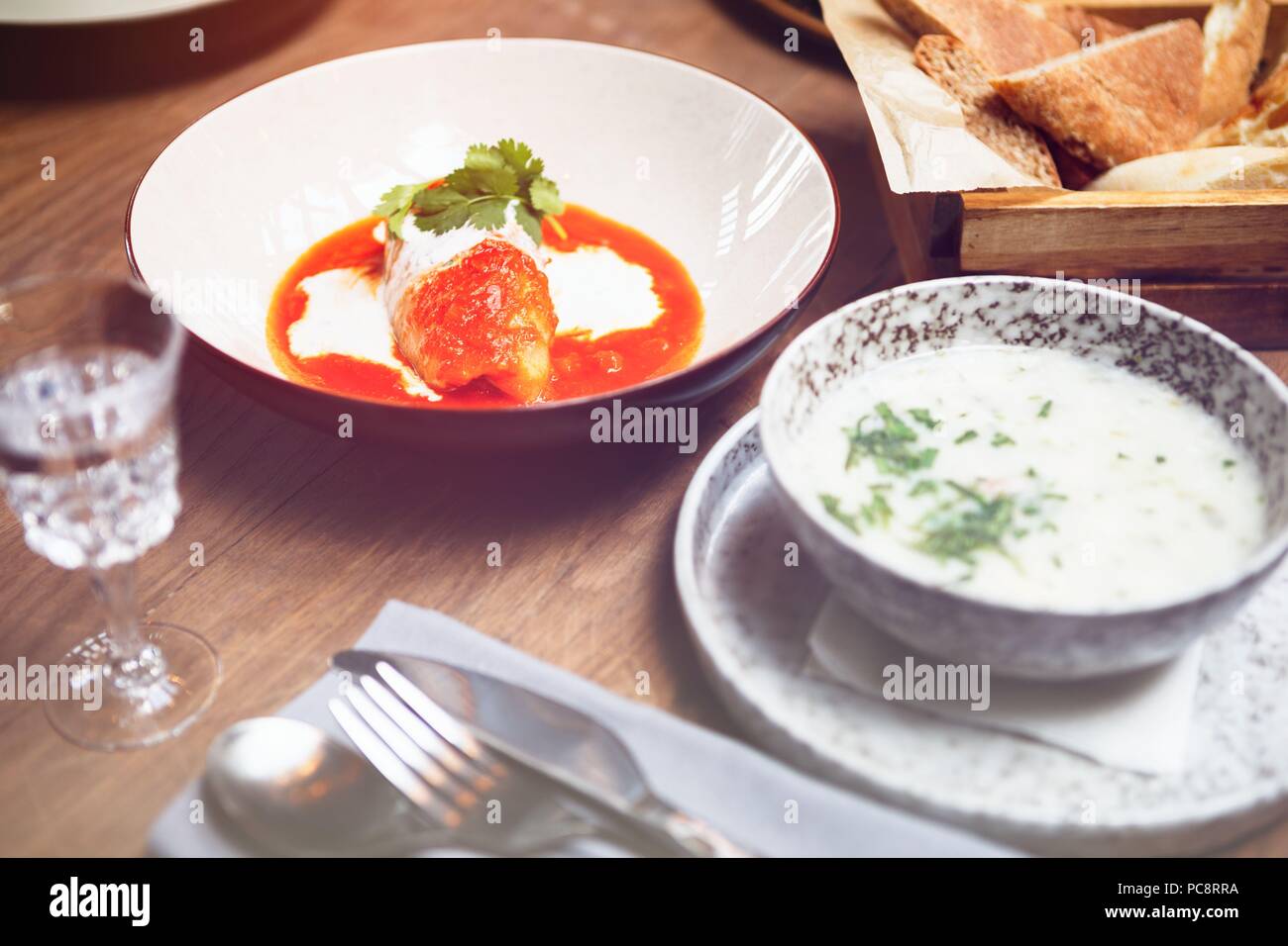 Traditional Georgian restaurant food. Gourmet Caucasian menu in cafe ...