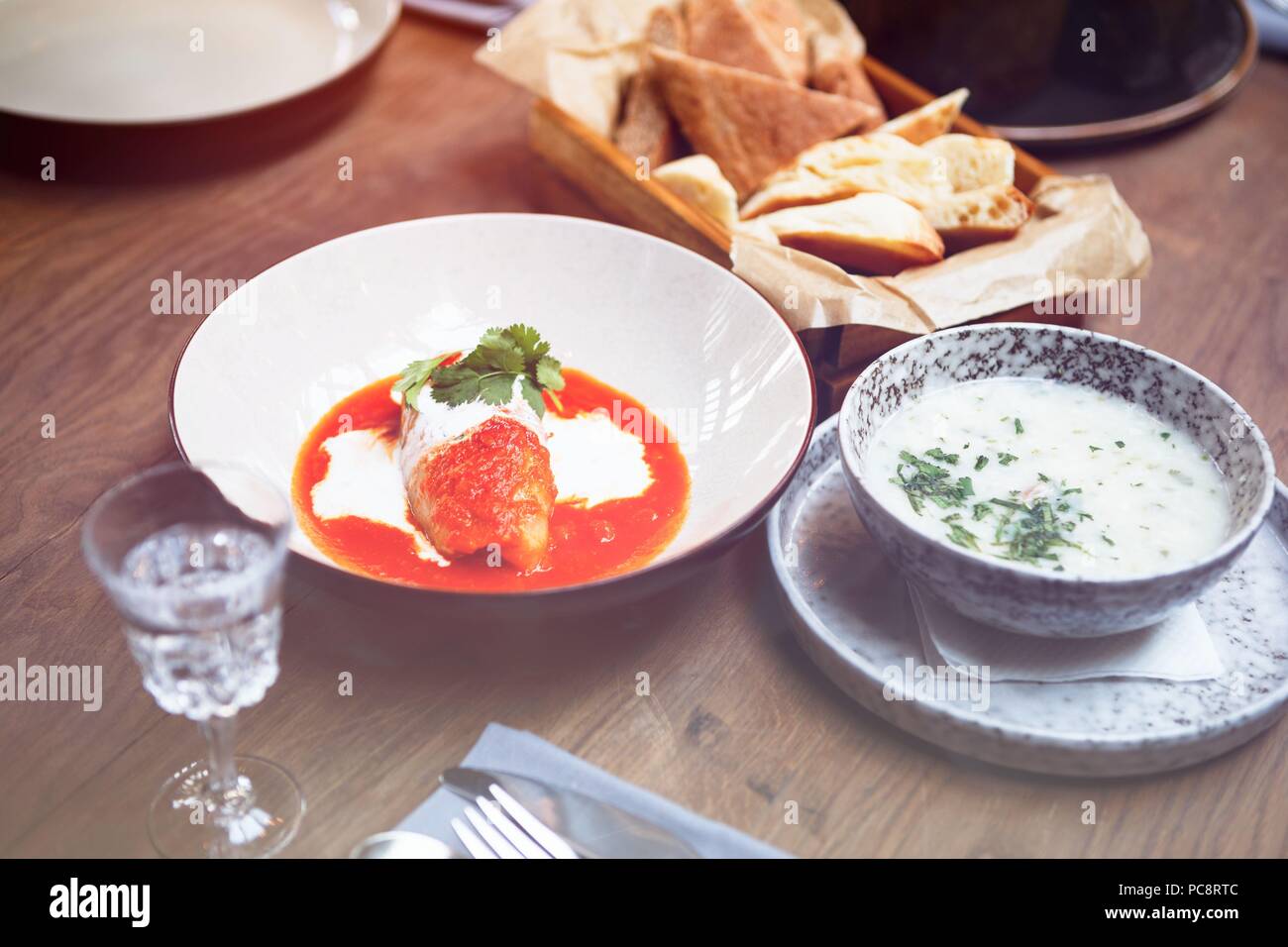 Traditional Georgian restaurant food. Gourmet Caucasian menu in cafe ...