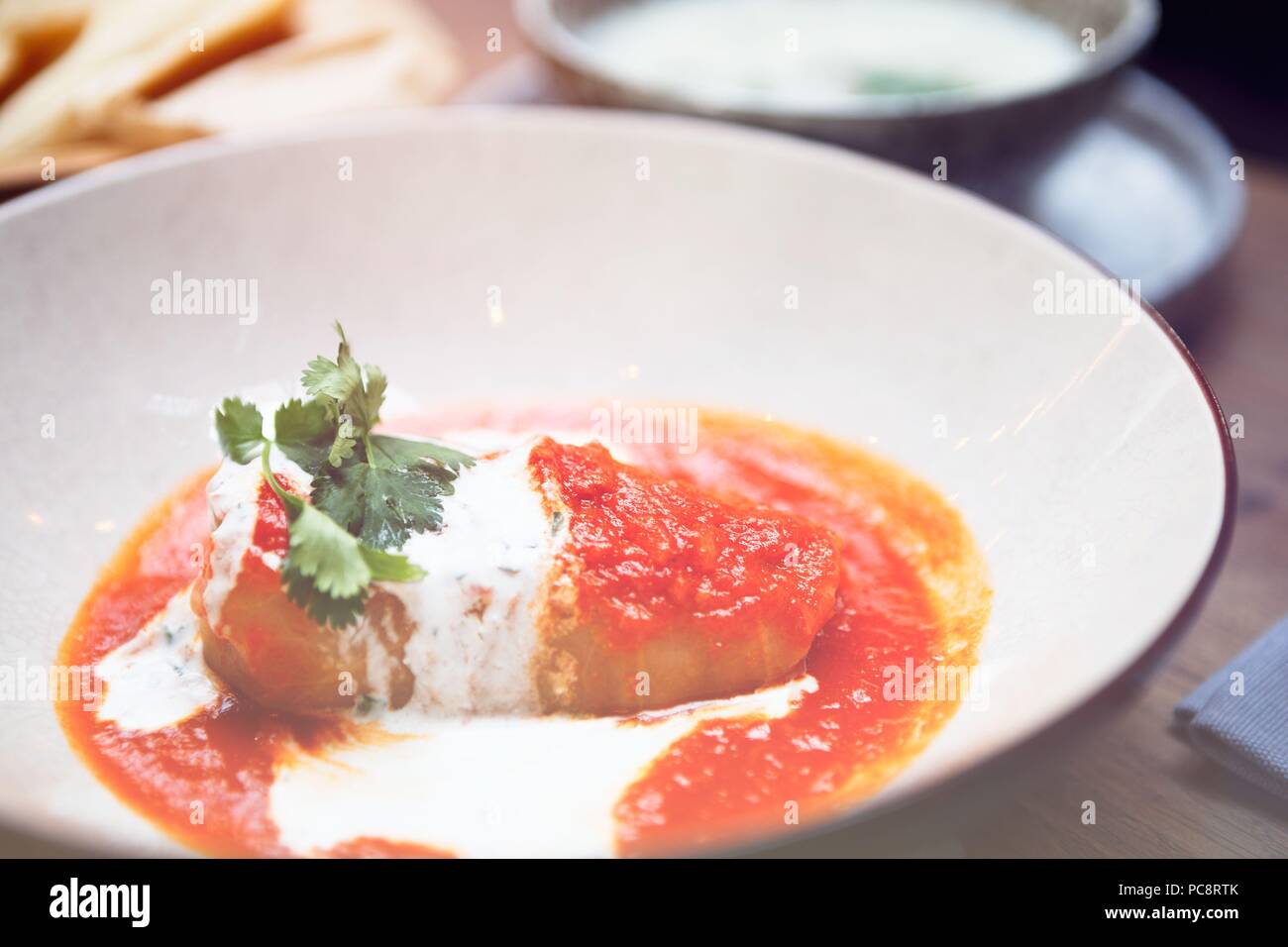 Traditional Georgian restaurant food. Gourmet Caucasian menu in cafe ...