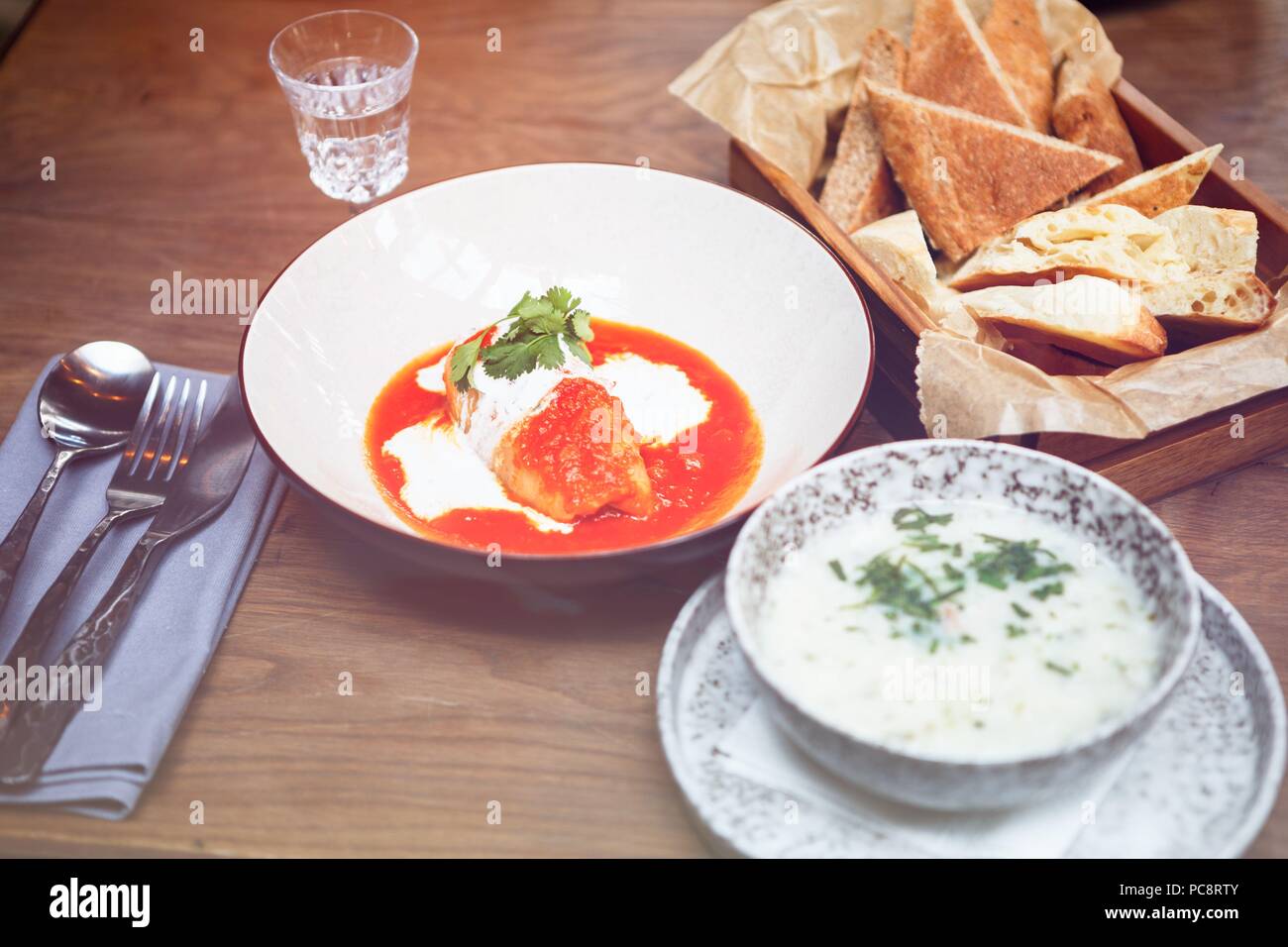 Traditional Georgian restaurant food. Gourmet Caucasian menu in cafe ...