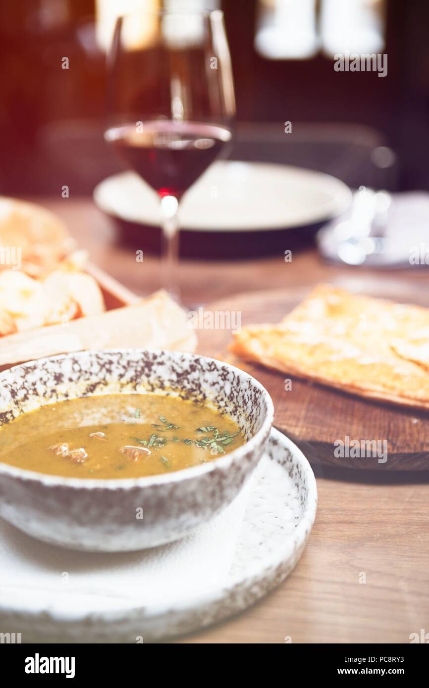 Traditional Georgian restaurant food. Gourmet Caucasian menu in cafe ...