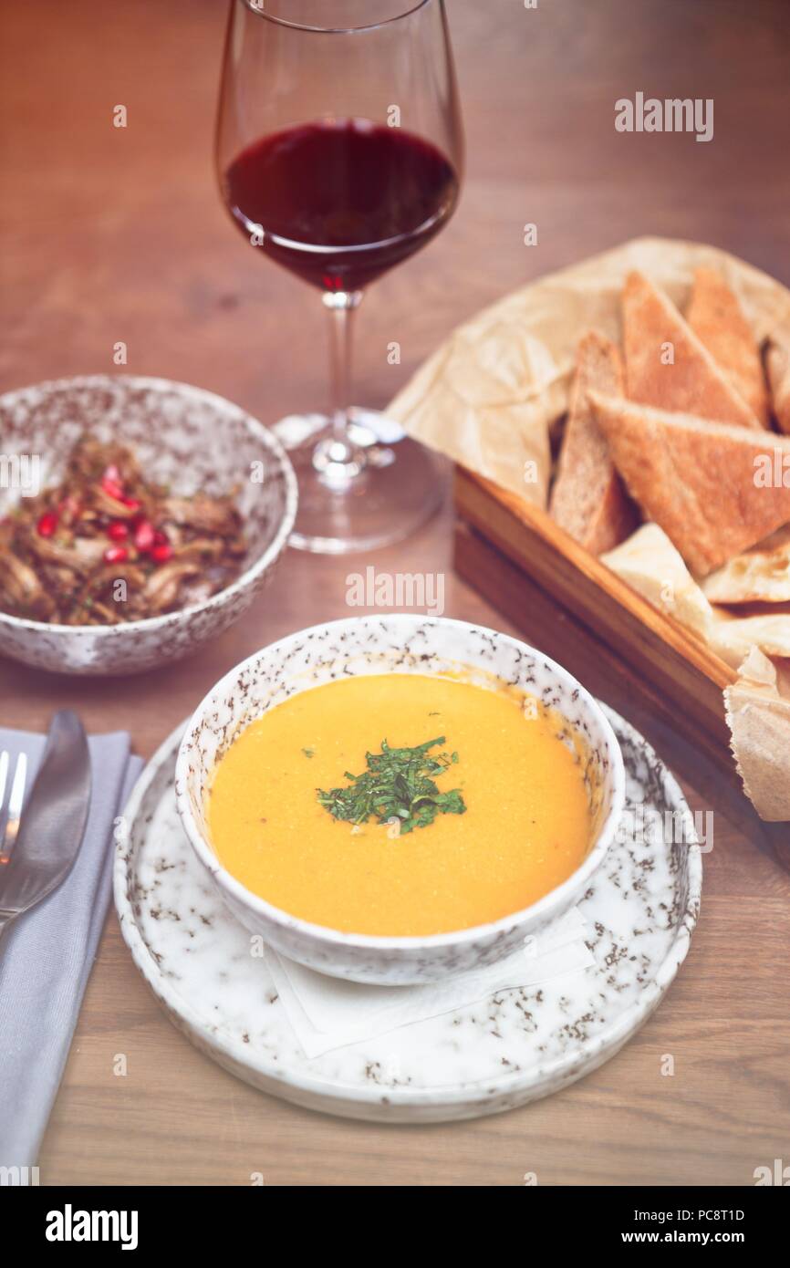 Traditional Georgian restaurant food. Gourmet Caucasian menu in cafe ...