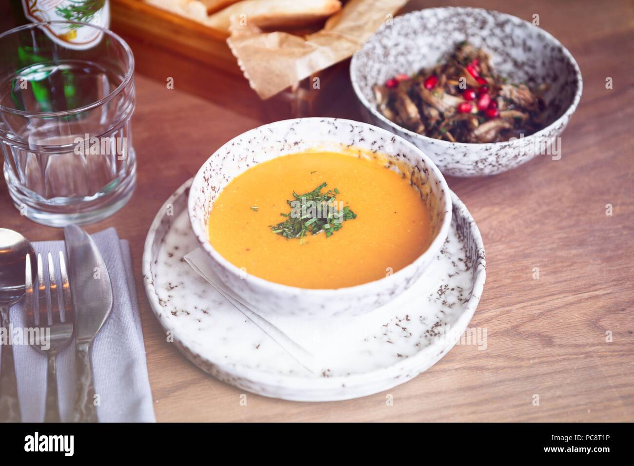 Traditional Georgian restaurant food. Gourmet Caucasian menu in cafe ...