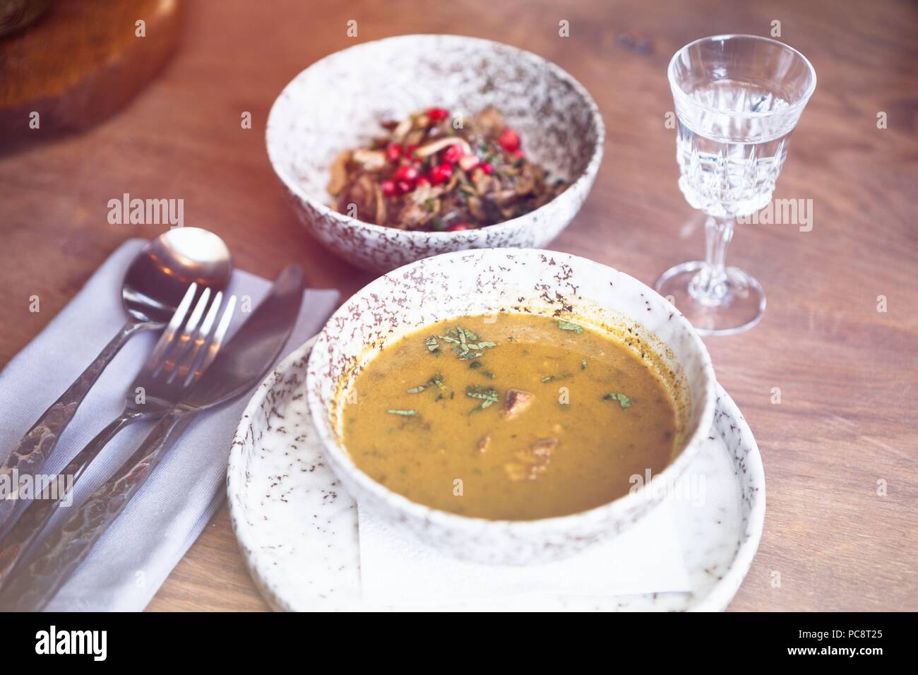 Traditional Georgian restaurant food. Gourmet Caucasian menu in cafe ...