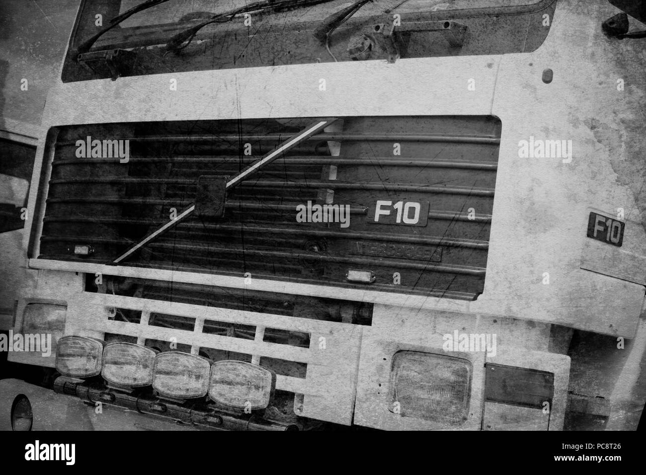 A 1988 Volvo F10 truck. These are modern classics. A close crop ...