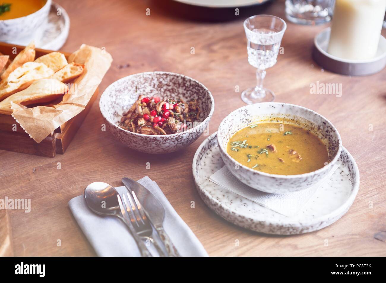 Traditional Georgian restaurant food. Gourmet Caucasian menu in cafe ...